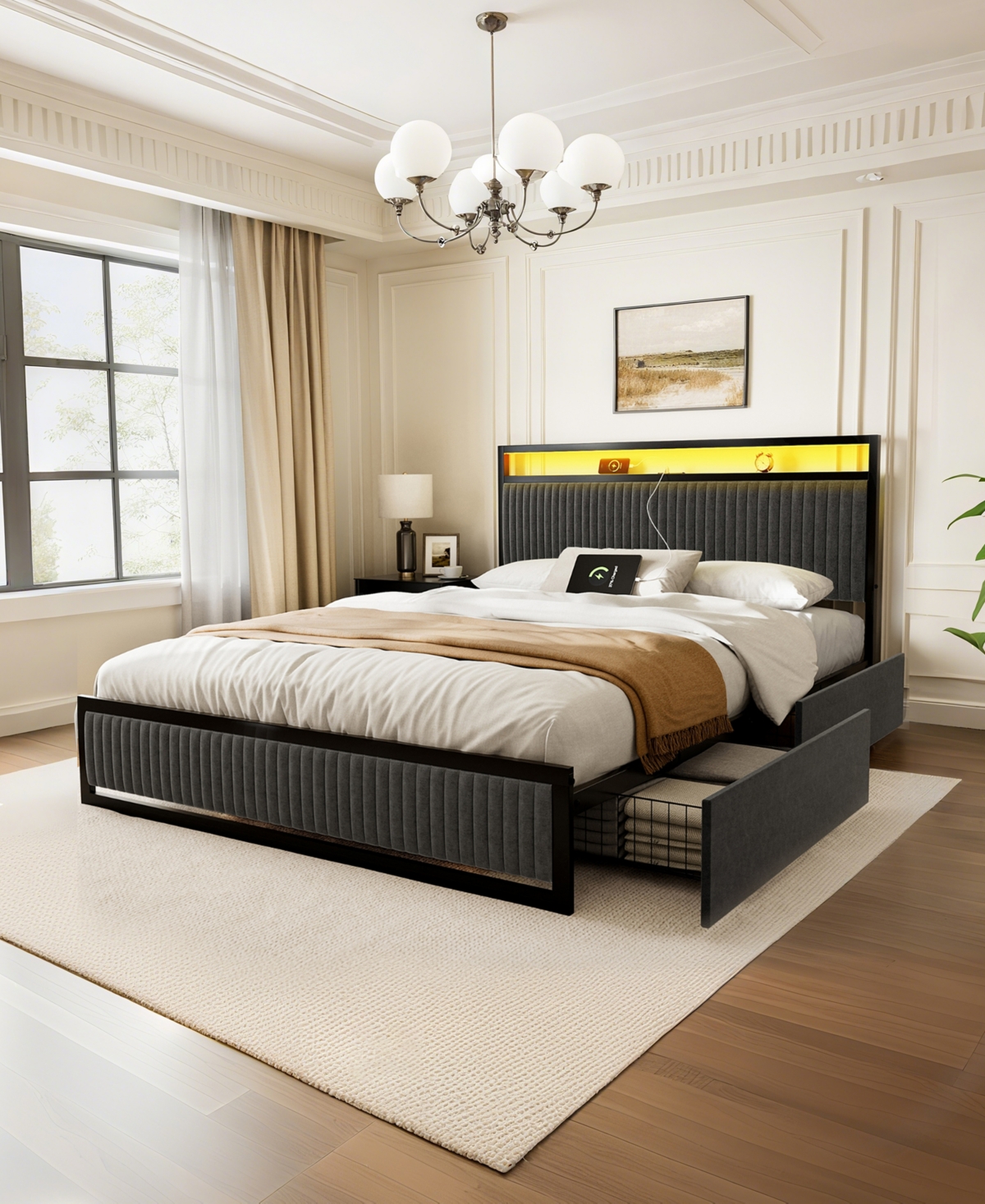 Click here for Hausource Upholstered Queen Bed Frame with 2 Stora... prices