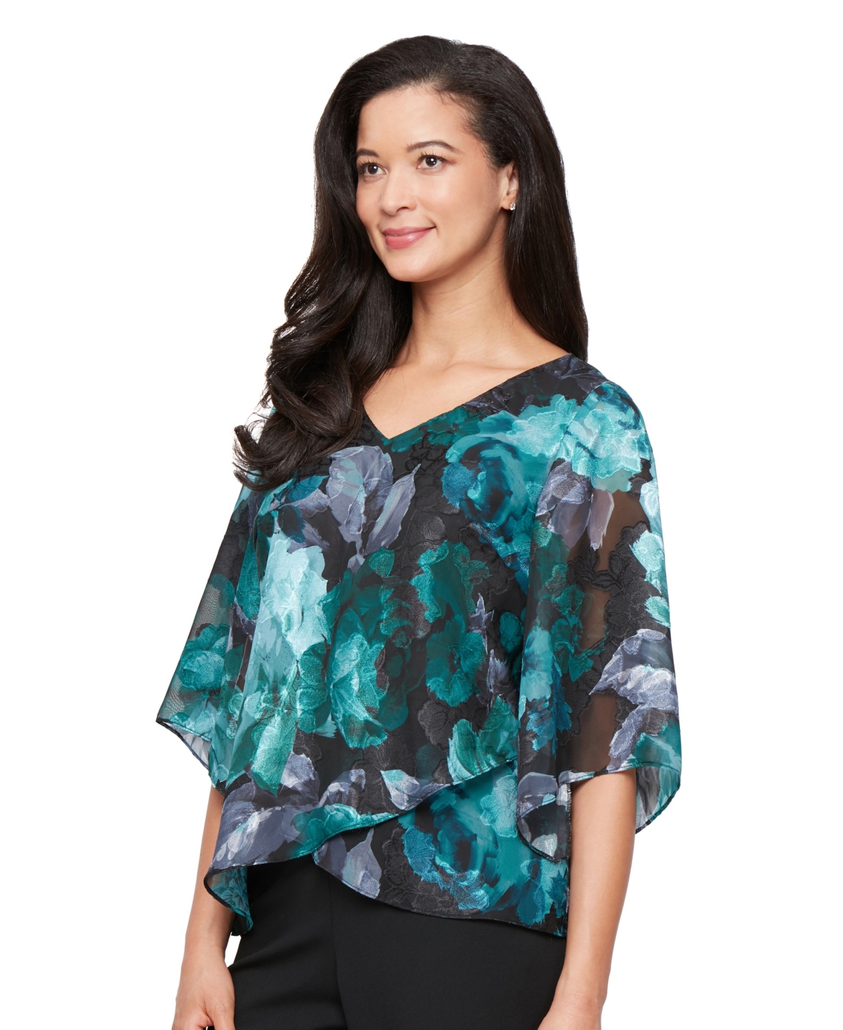 Click here for Alex Evenings Womens Printed V-Neck Chiffon Blouse... prices
