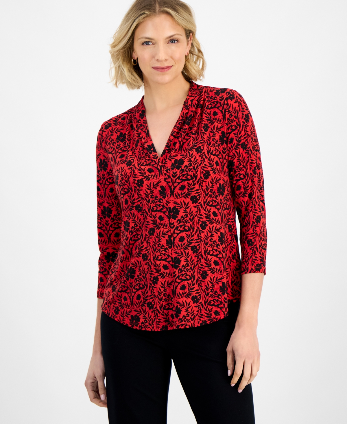Click here for Jm Collection Womens Floral-Print Pleated Top  Mac... prices