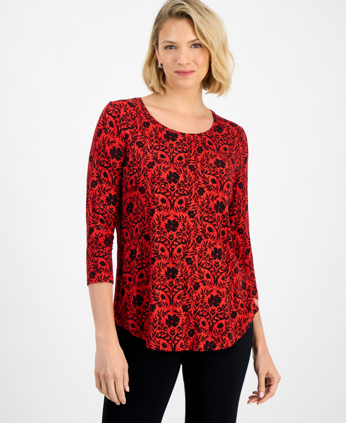 Click here for Jm Collection Womens Floral-Print Round-Hem Top  M... prices