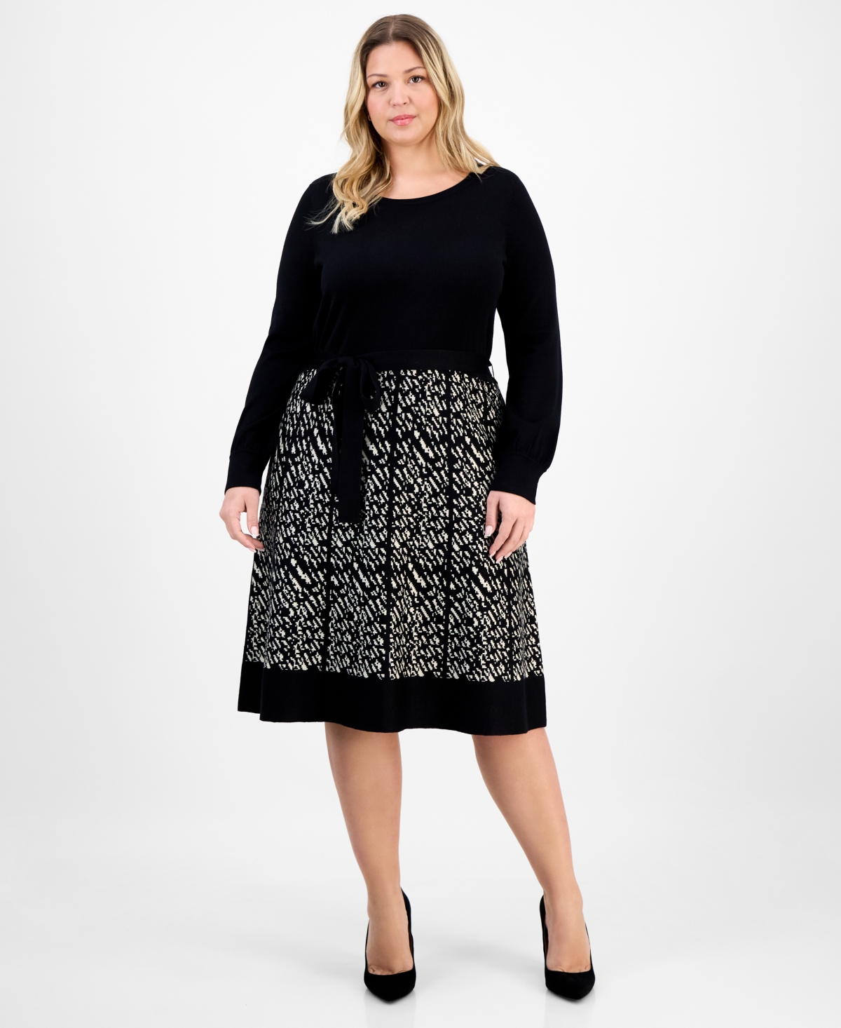 Click here for Robbie Bee Plus Size Long-Sleeve Combo Skirt Sweat... prices
