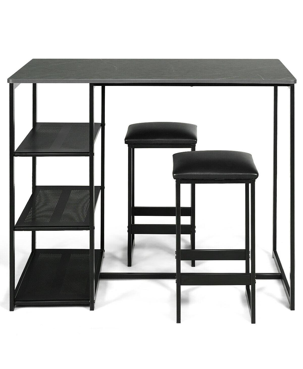 Click here for Gymax 3 Piece Pub Set Industrial Style Faux Marble... prices