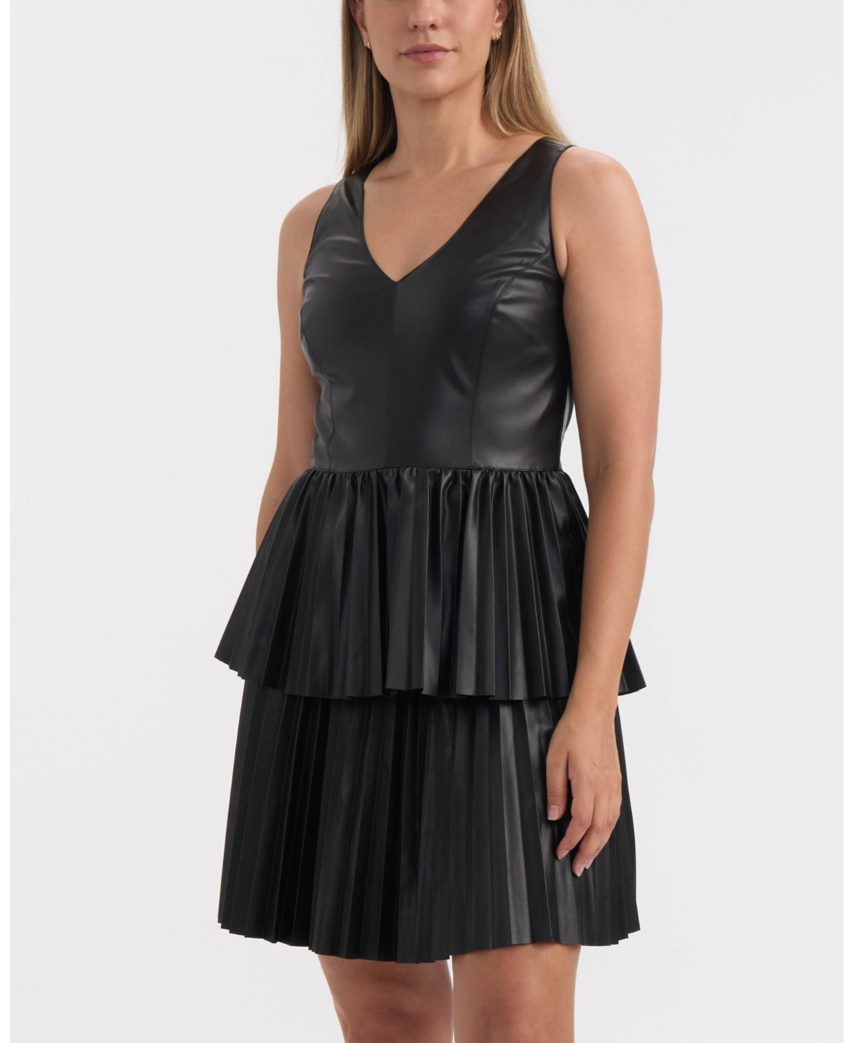 Click here for Ellen Tracy Womens Tiered Pleated Faux Leather Dre... prices