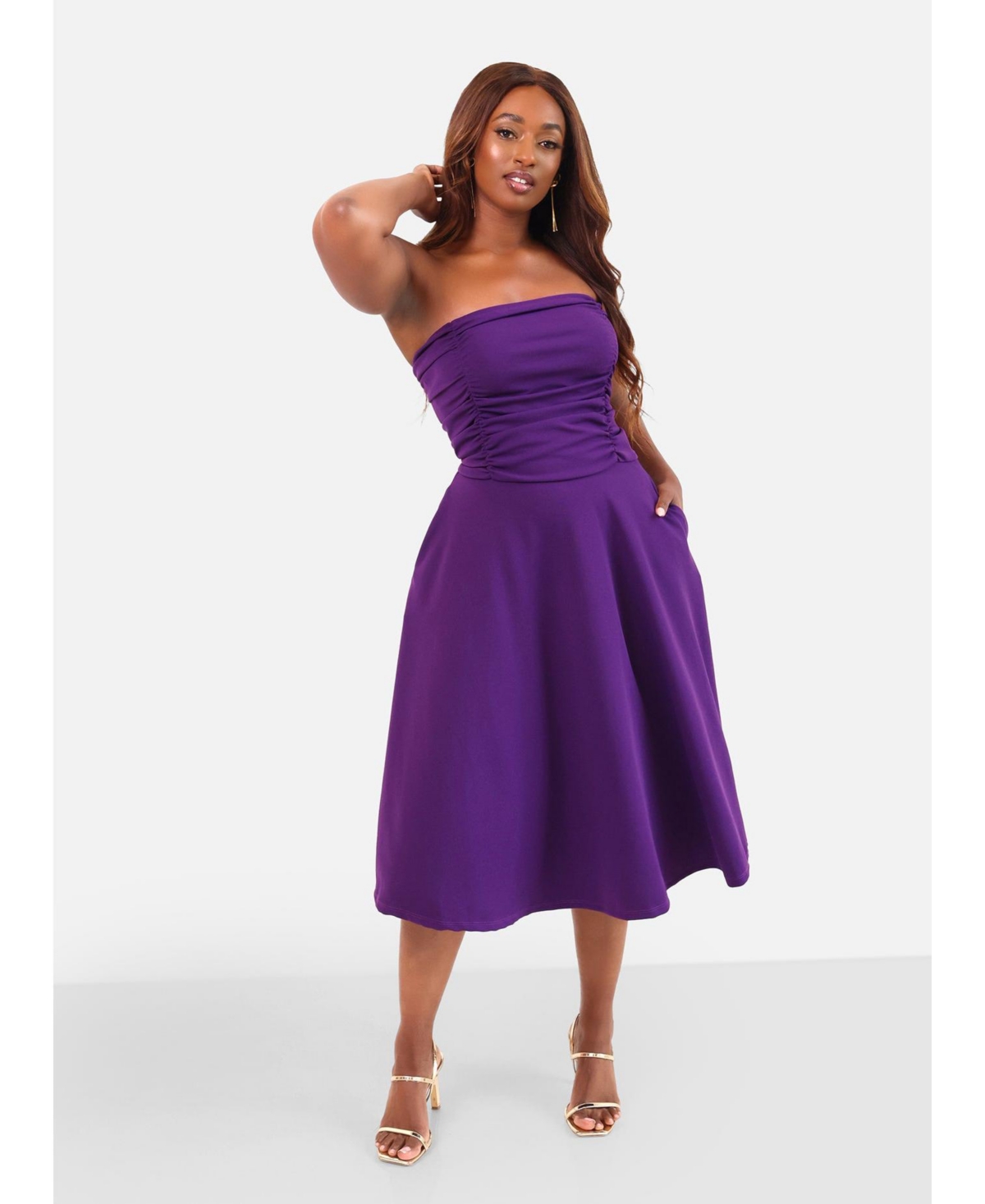 Click here for Rebdolls Plus Size Purple Midi Dress with Pockets... prices