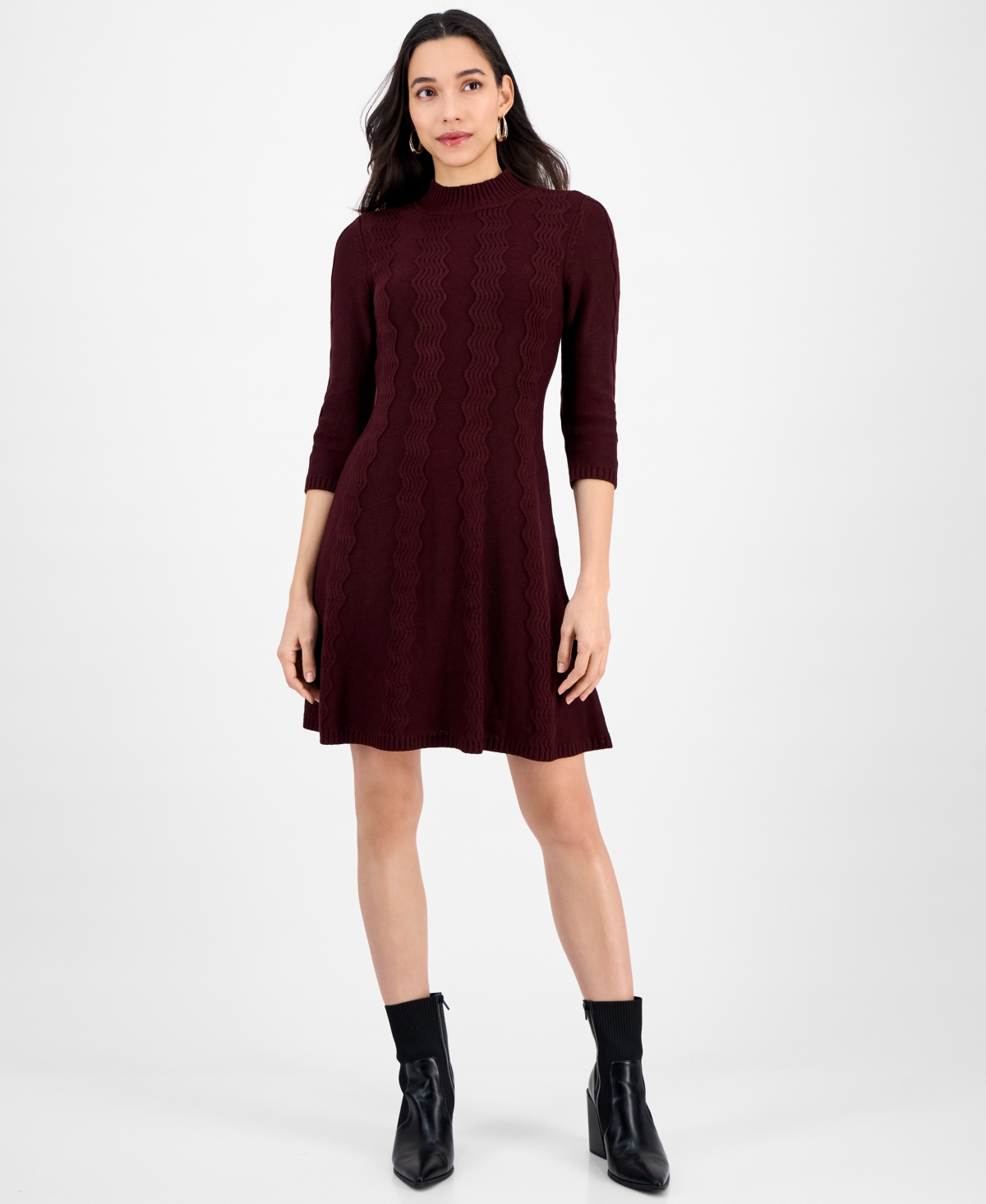 Click here for Sandra Darren Petite Textured Mock Neck Sweater Dr... prices