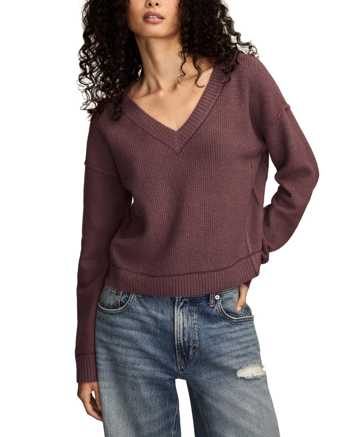 Click here for Lucky Brand Womens Waffle V-Neck Sweater - Skywrit... prices