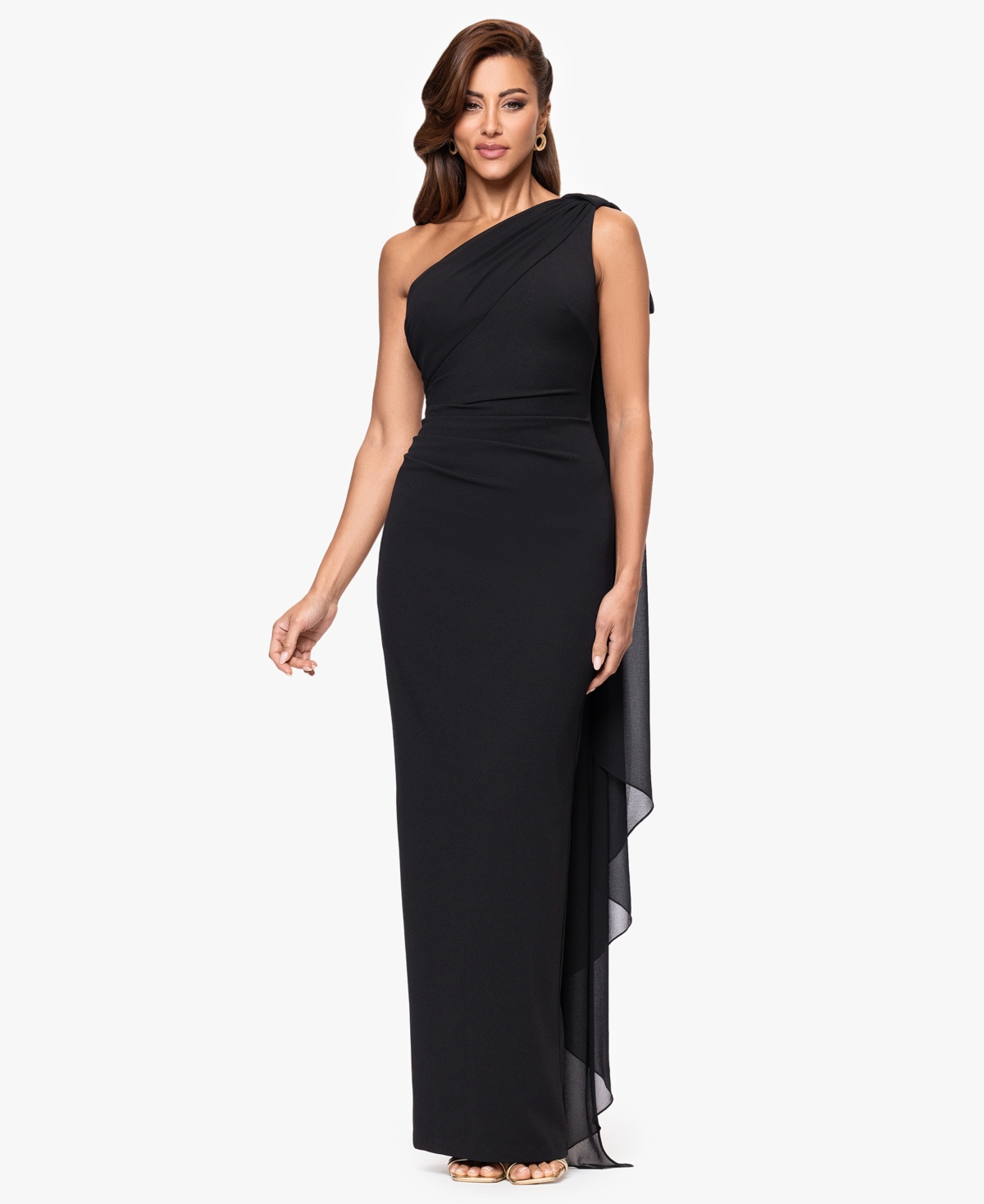 Click here for Xscape Womens One Shoulder Sash Dress - Black prices