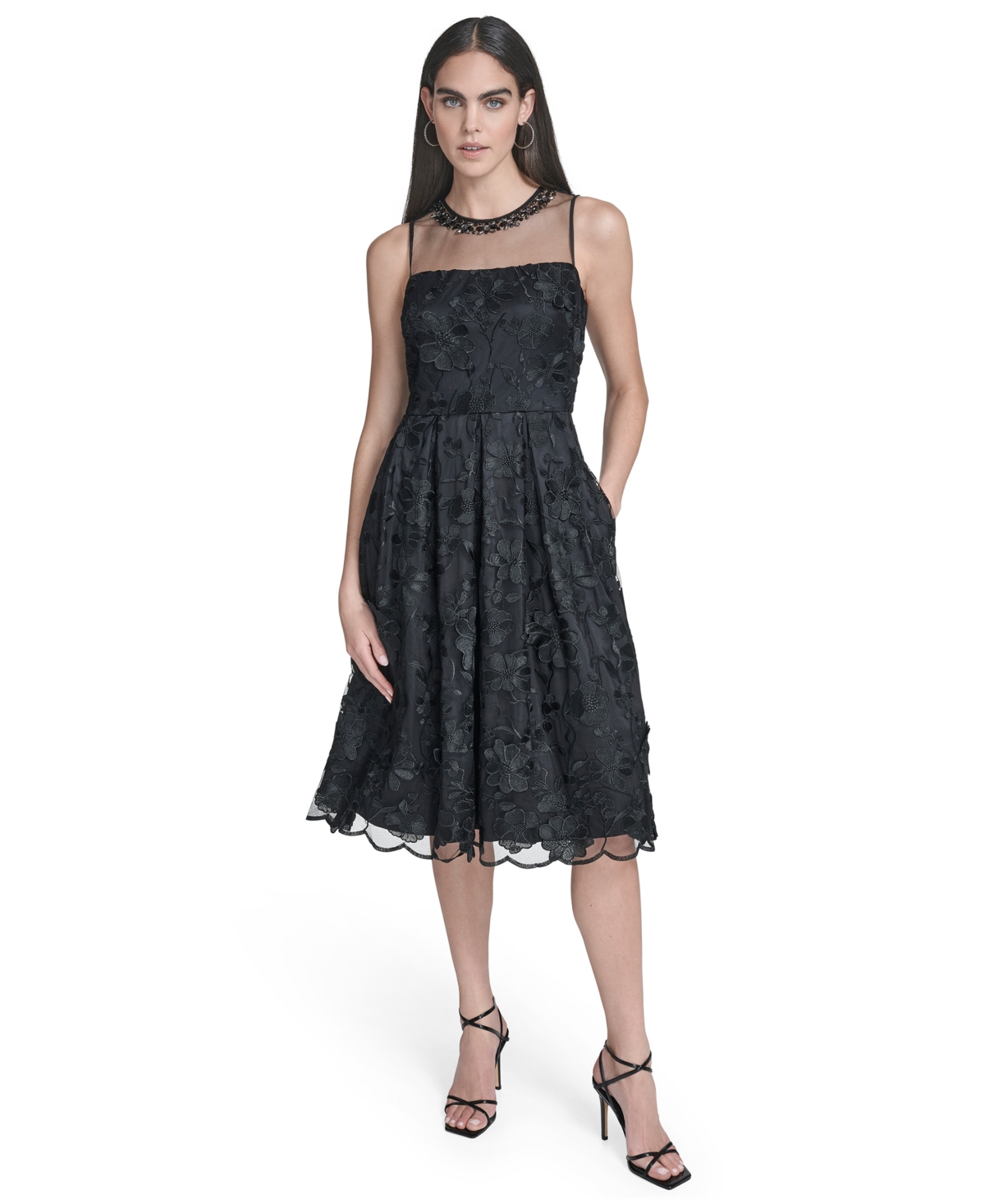 Click here for Eliza J Womens Crew Neck Illusion Midi Dress - Bla... prices