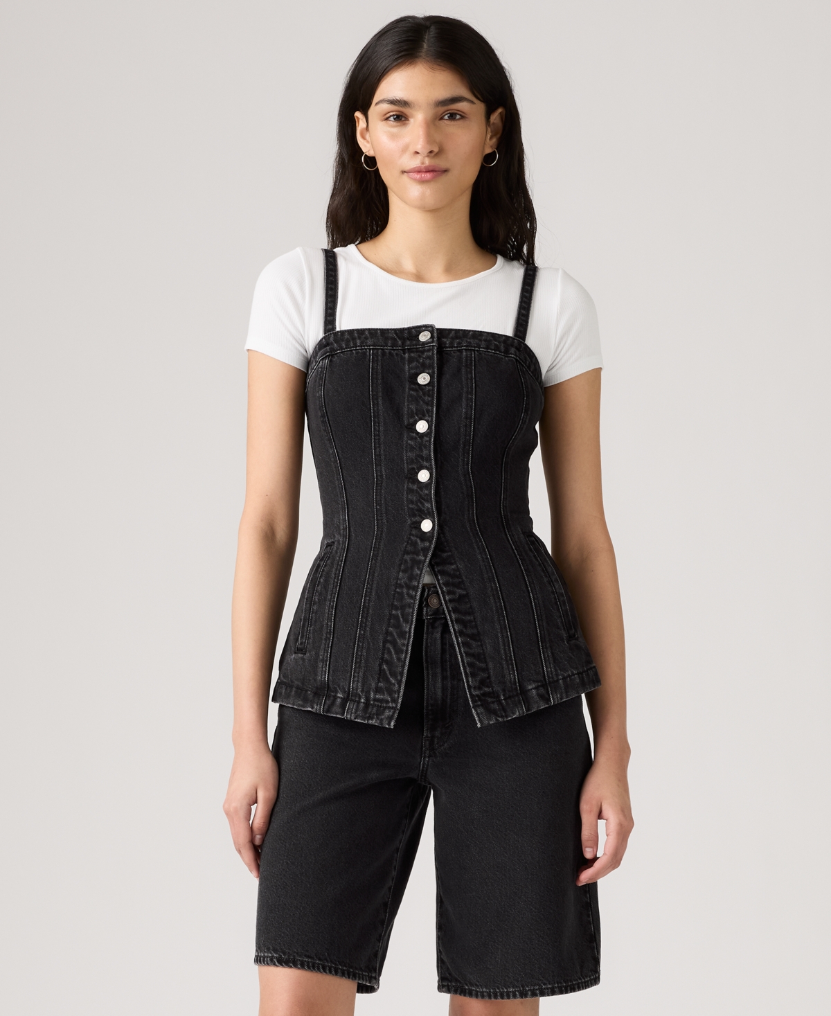 Click here for Levis Womens Tailored Bustier Square Neck Top - Bl... prices