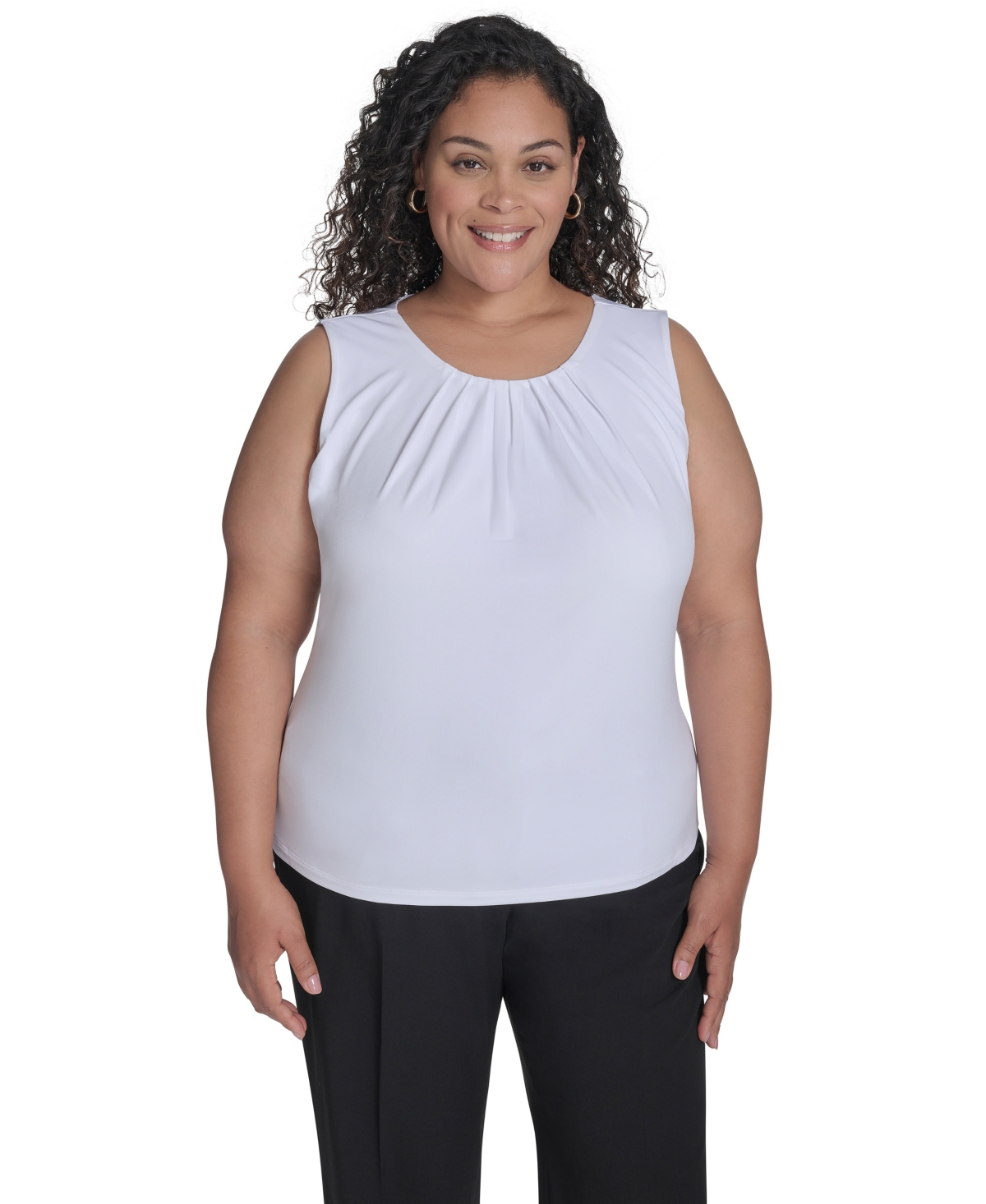 Click here for Calvin Klein Plus Size Sleeveless Pleat-Neck Top -... prices