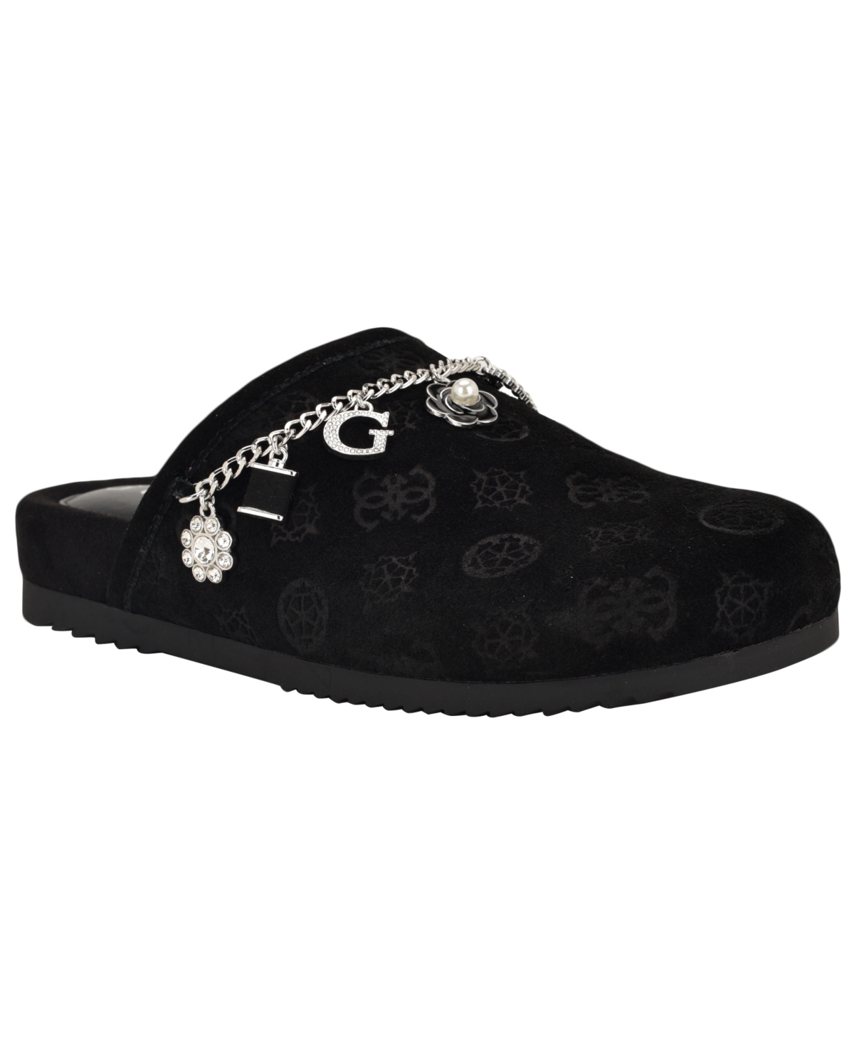 Click here for Guess Womens Gavyn Charms Logo Slip-On Clogs - Bla... prices