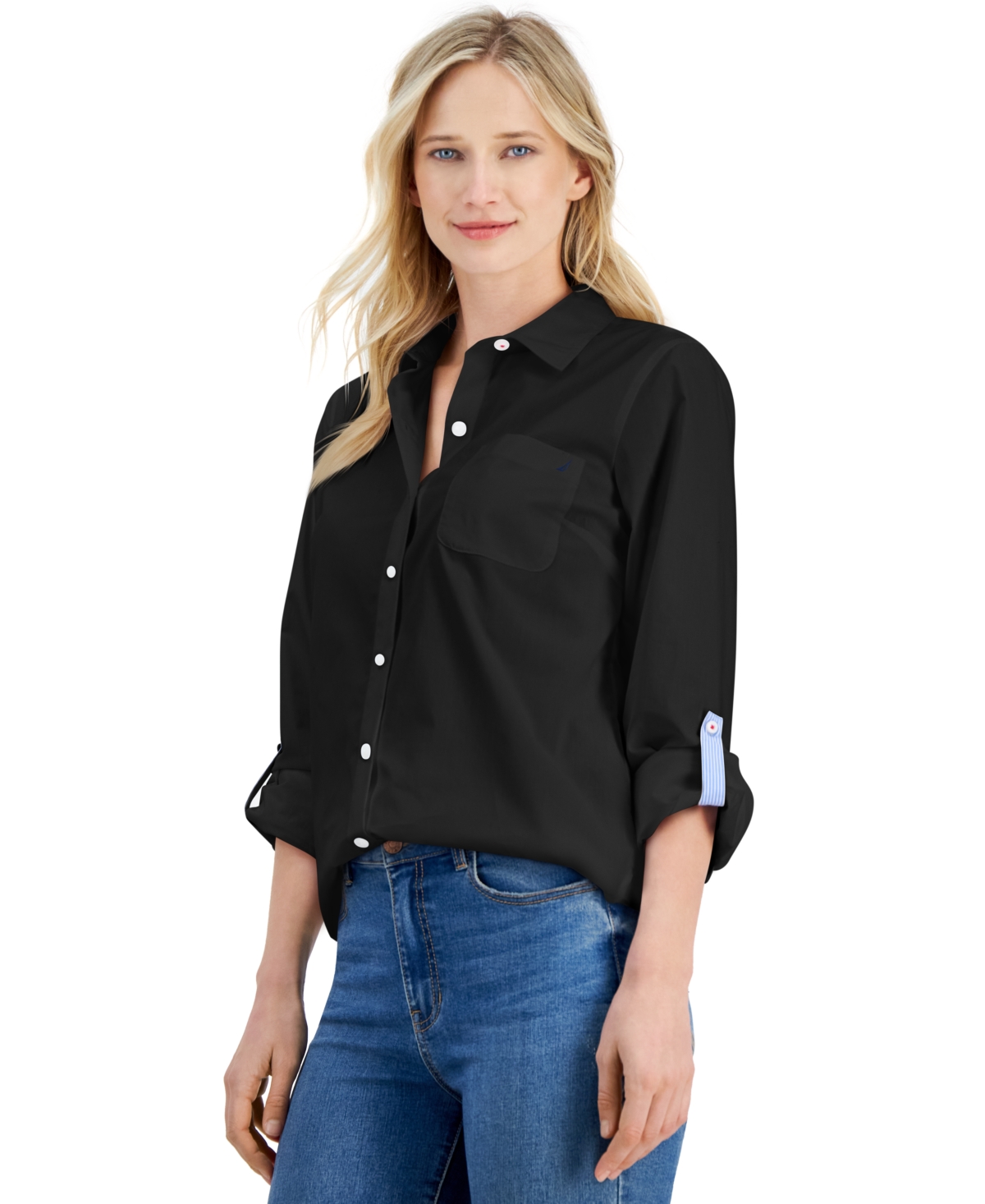 Click here for Nautica Jeans Womens Roll-Tab Button-Front Shirt -... prices