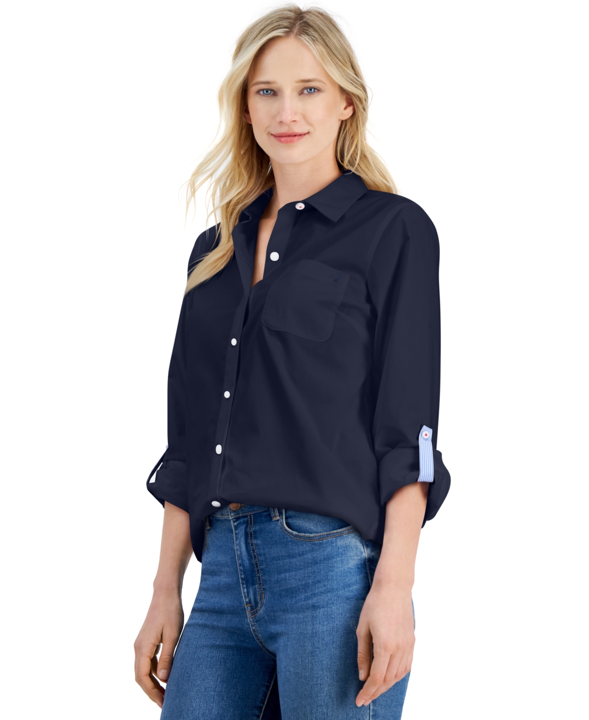 Click here for Nautica Jeans Womens Roll-Tab Button-Front Shirt -... prices