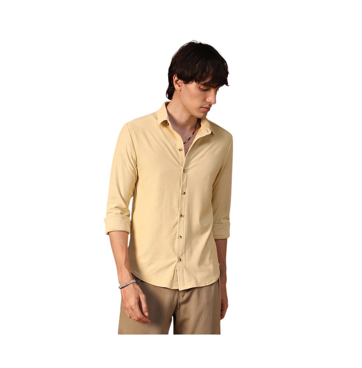 Click here for Campus Sutra Mens Criss-Cross Shirt - Yellow prices