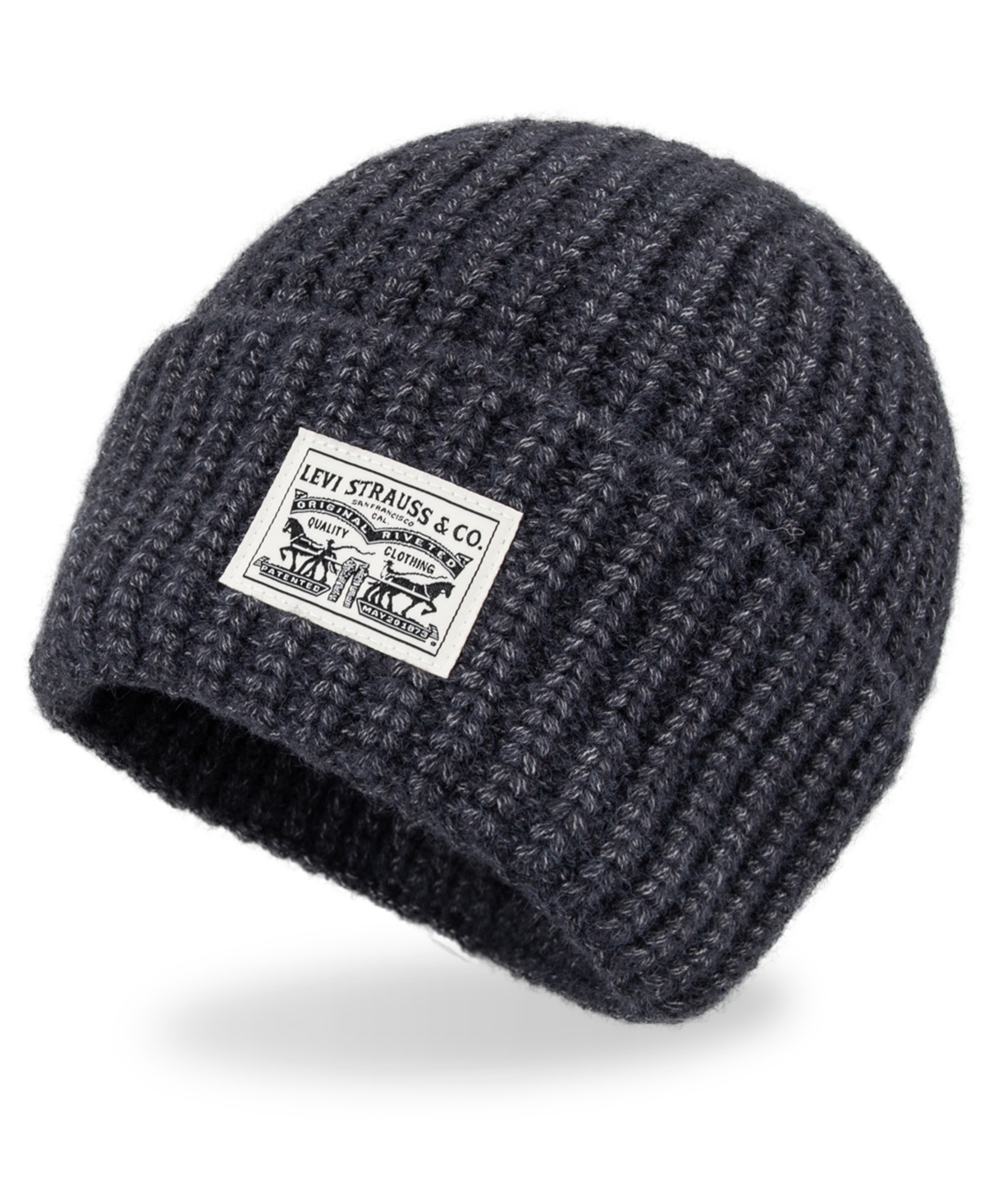 Click here for Levis Mens Heathered Rib Knit Fashion Beanie - Bla... prices