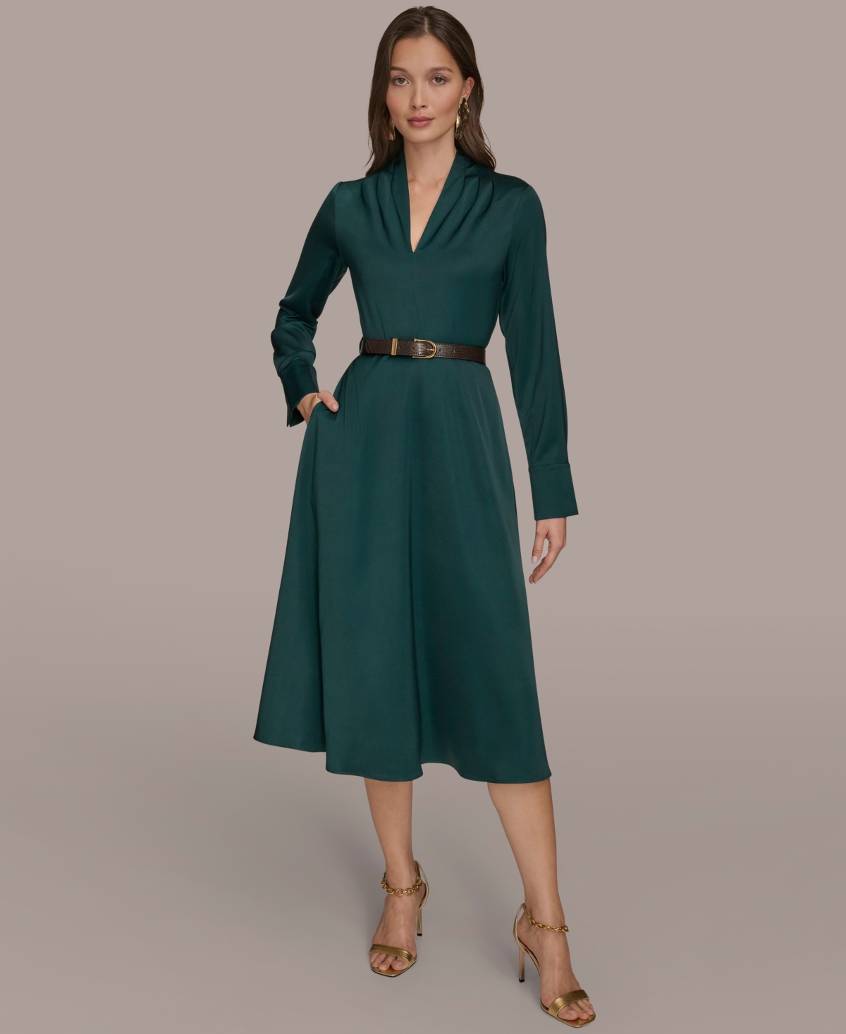 Click here for Donna Karan New York Womens Satin V-Neck Belted A-... prices