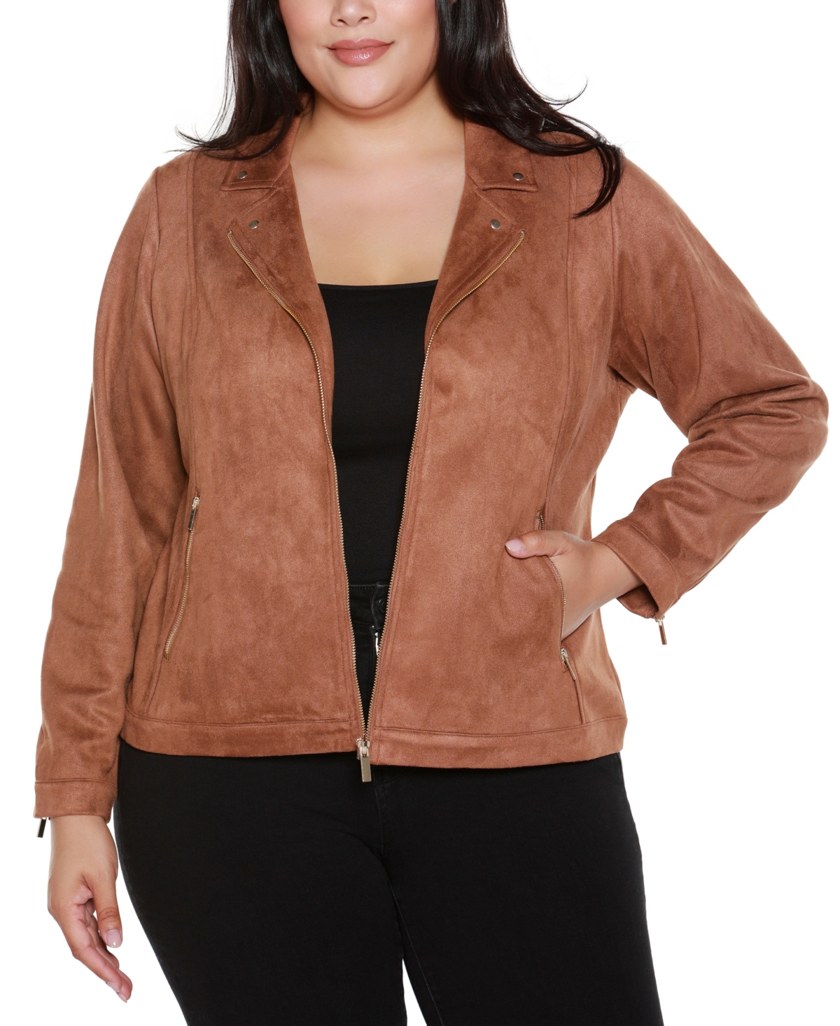 Click here for Belldini Plus Size Faux-Suede Moto Jacket - Nutmeg... prices