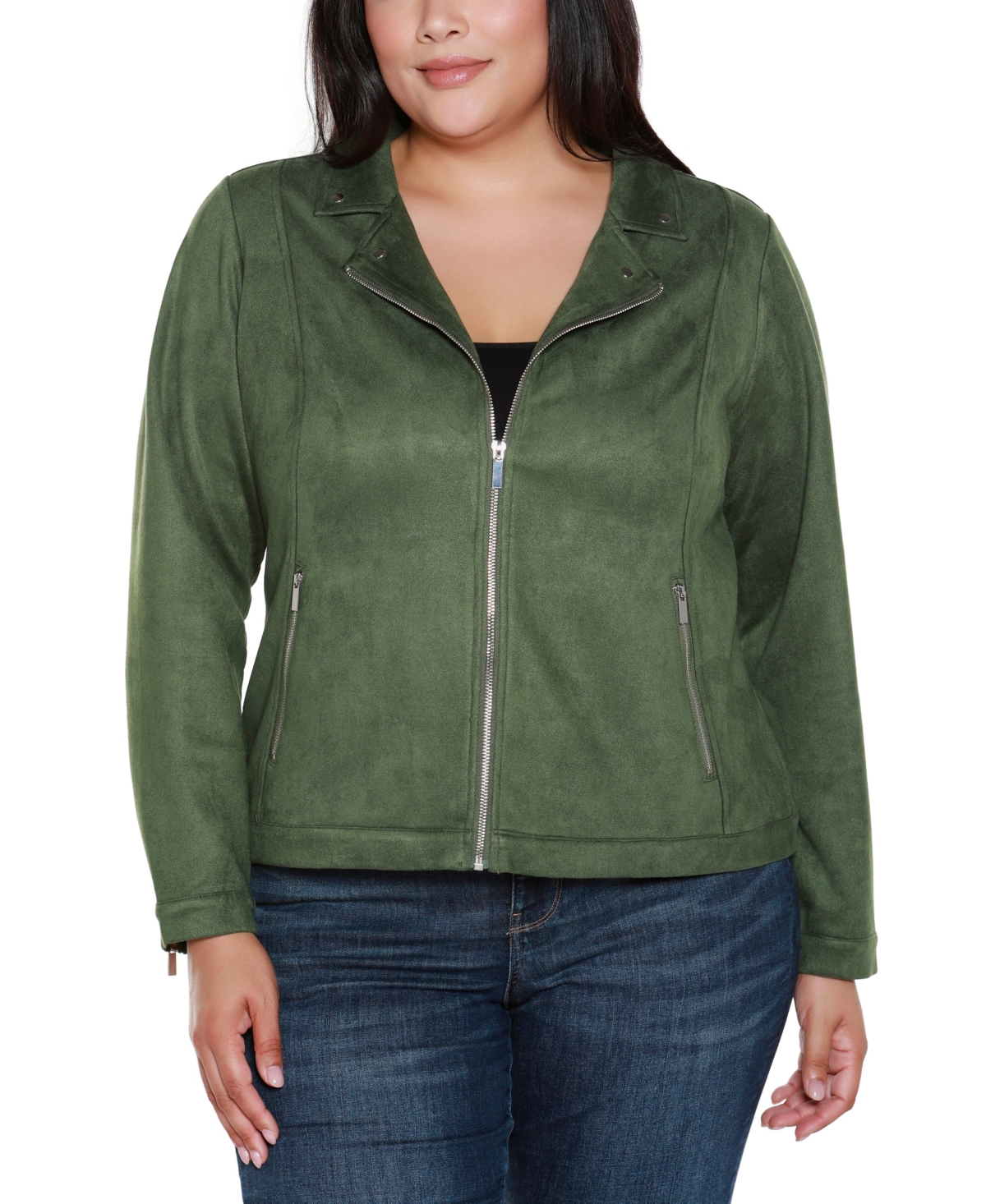 Click here for Belldini Plus Size Faux-Suede Moto Jacket - Utilit... prices