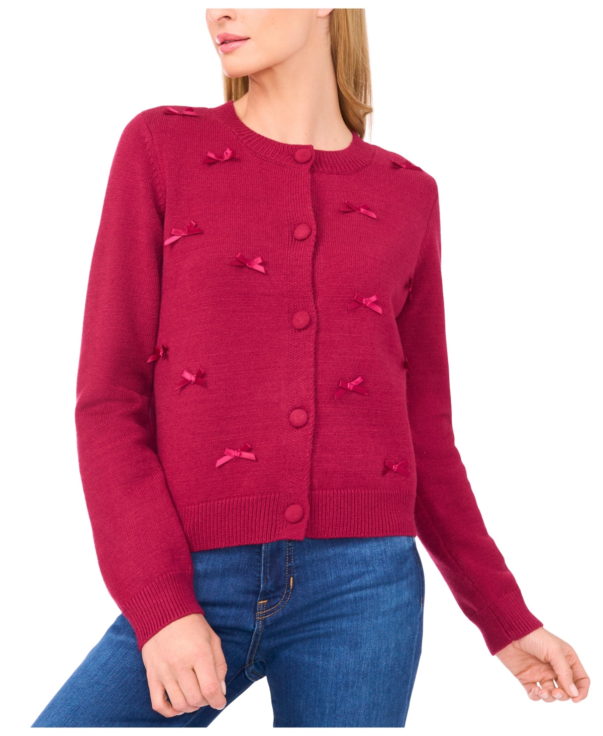 Click here for CeCe Womens Ribbon Applique Crewneck Cardigan Swea... prices