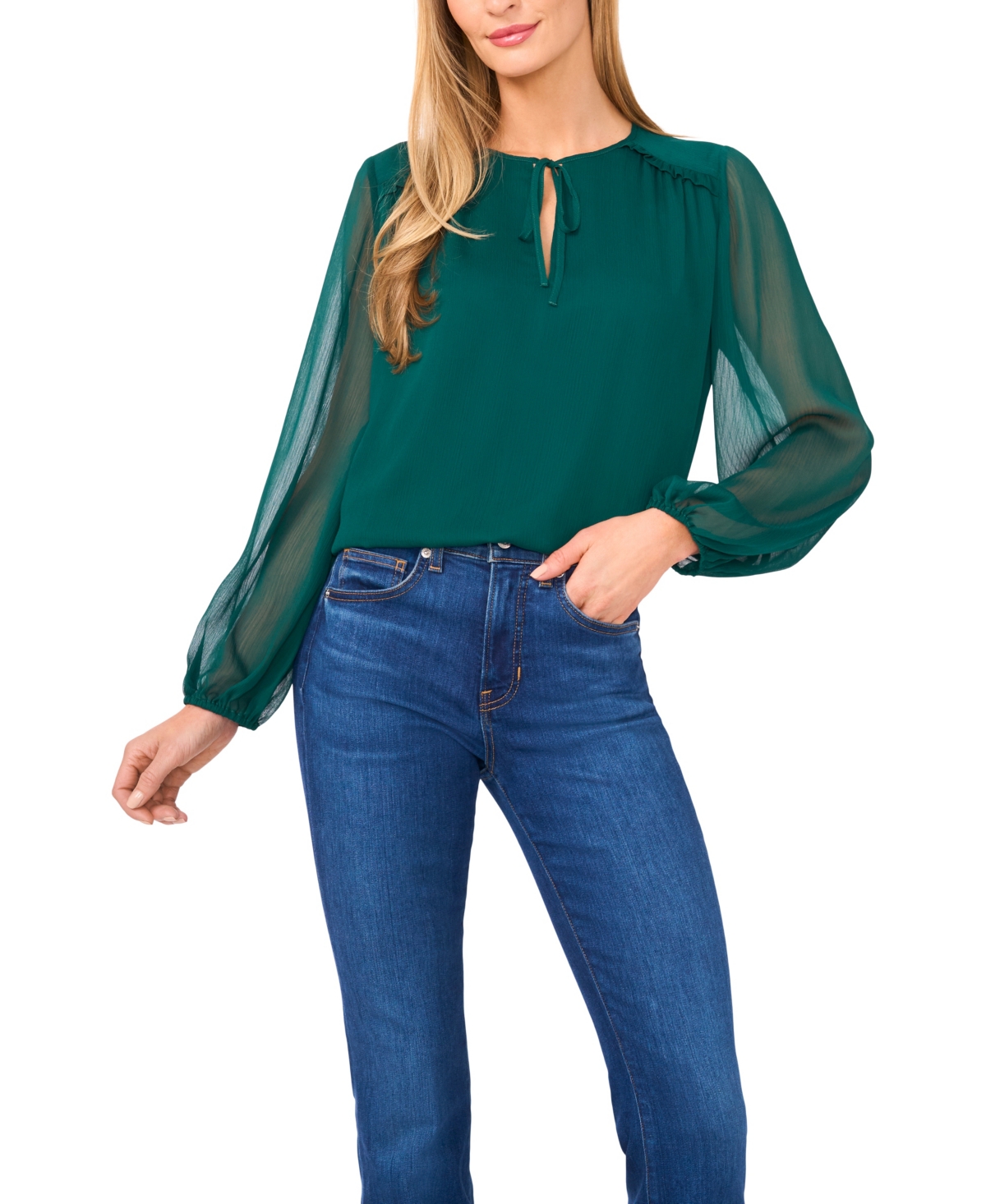 Click here for CeCe Womens Long Sleeve Ruffle Detail Top - Dark F... prices
