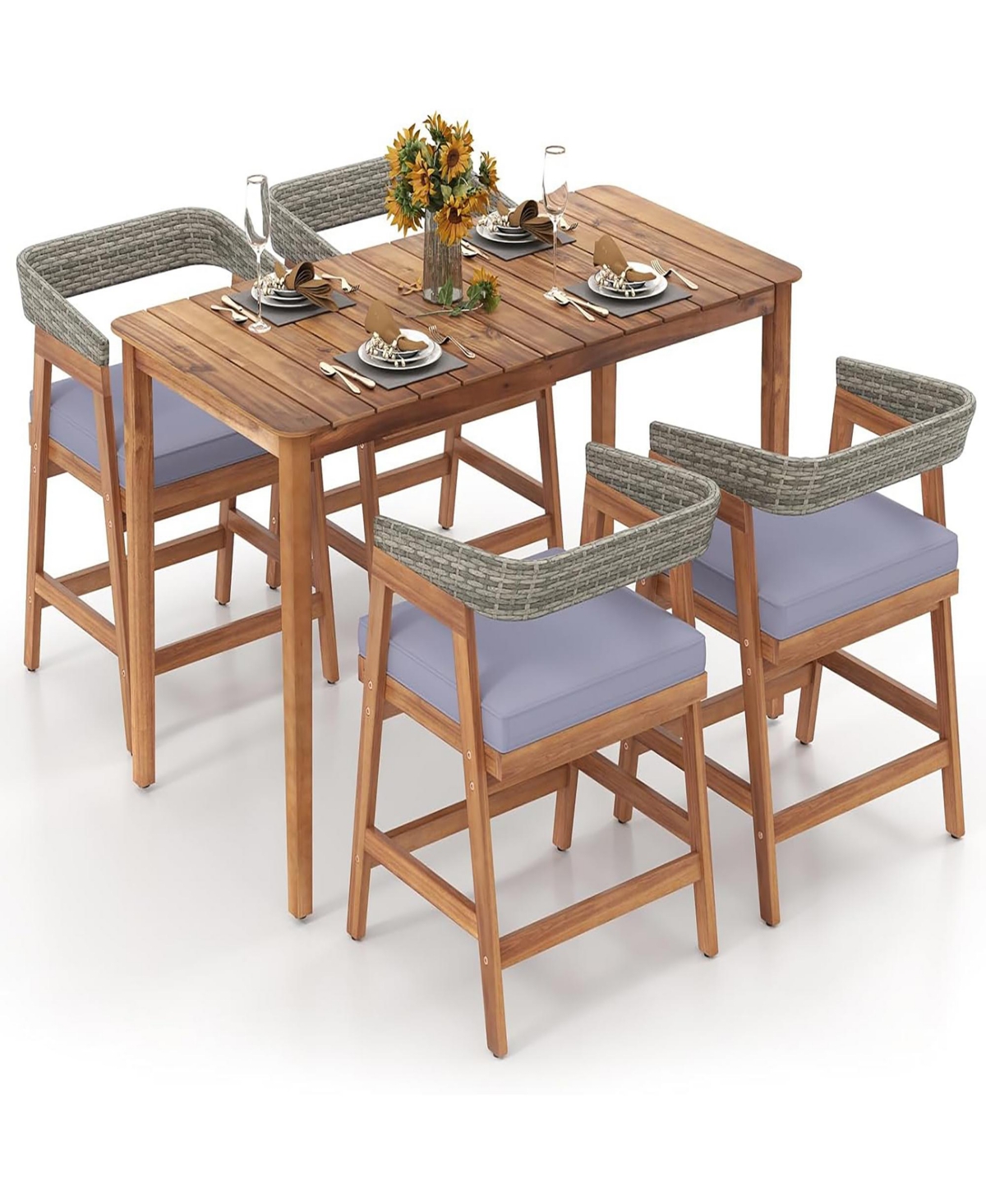 Click here for Gymax 5PCS Patio Dining Set Solid Wood Furniture w... prices