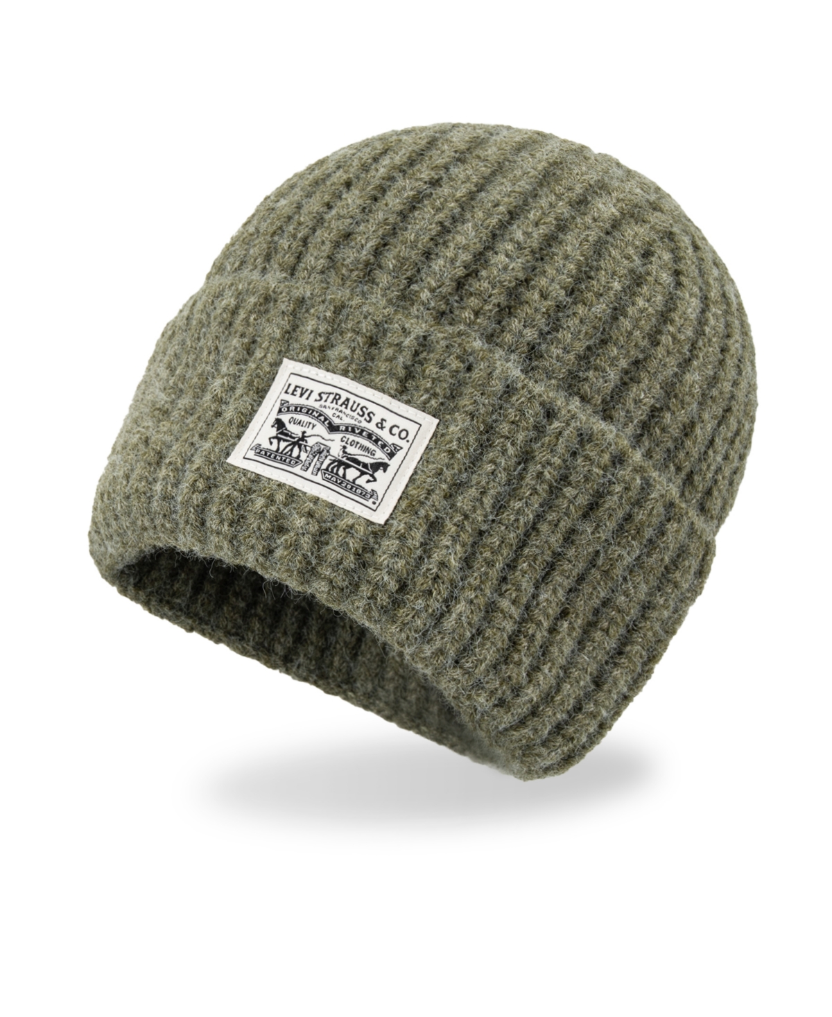 Click here for Levis Mens Heathered Rib Knit Fashion Beanie - Oli... prices
