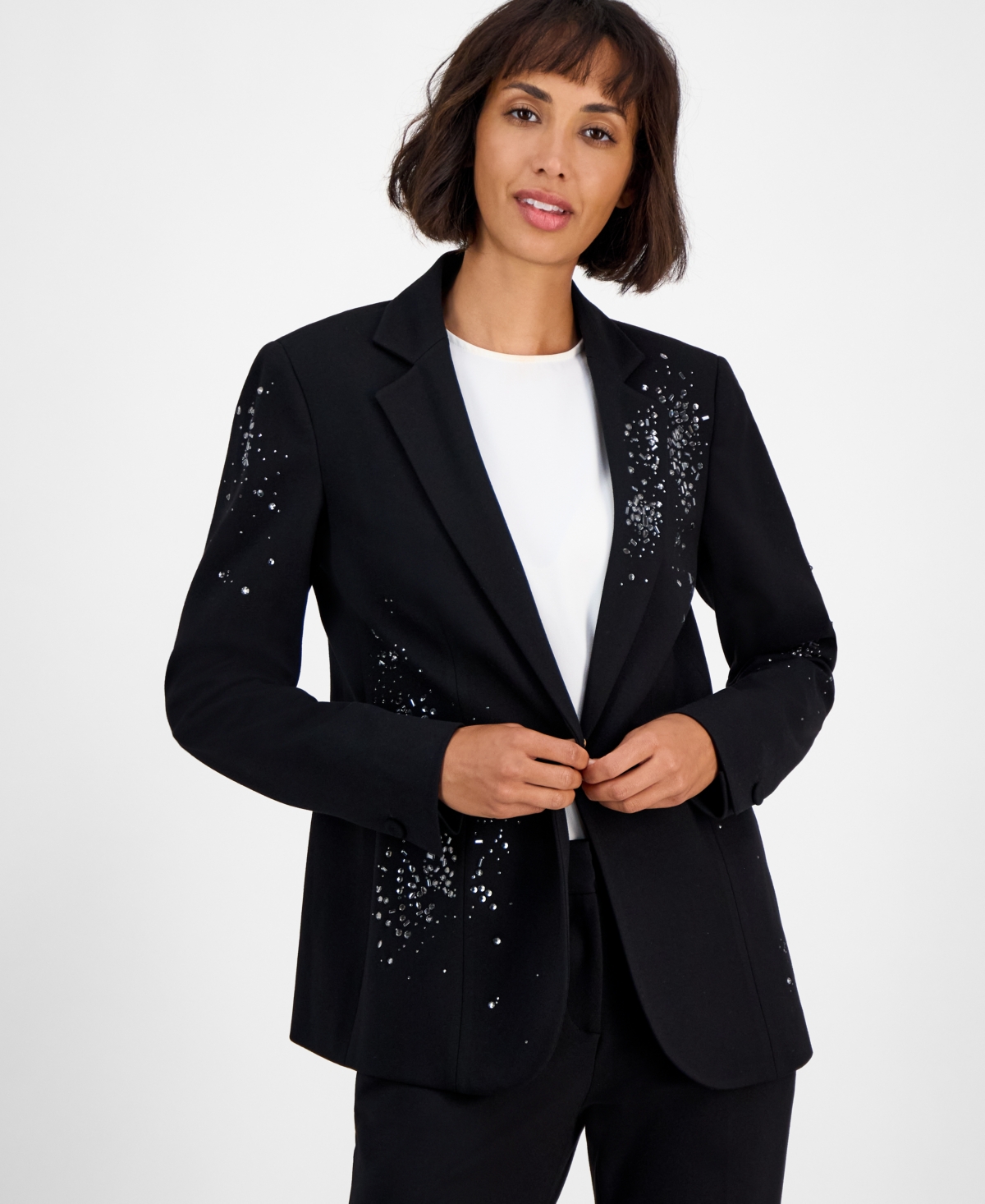Click here for Anne Klein Womens Embellished One-Button Jacket -... prices