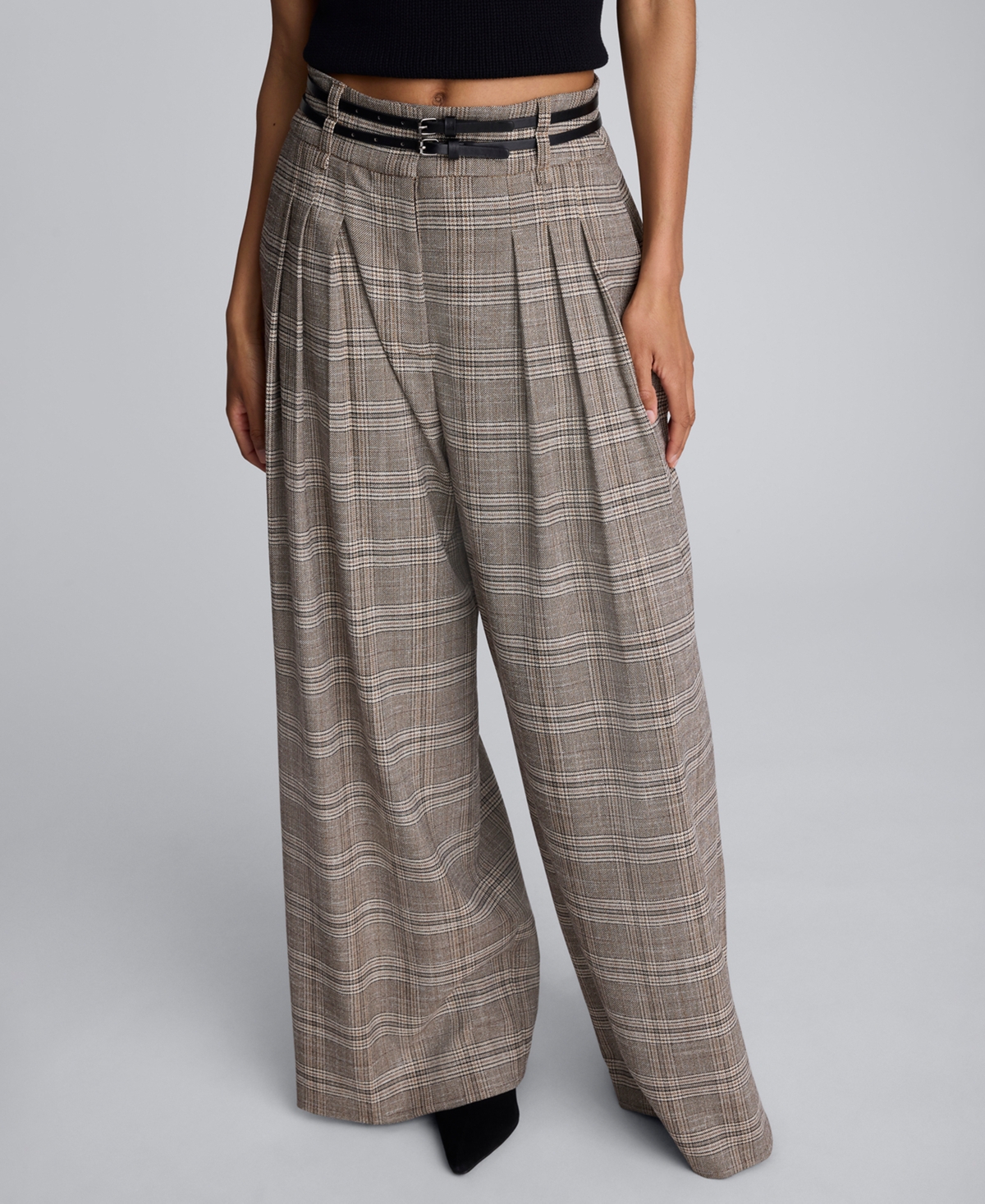Click here for Kenneth Cole Womens Plaid High-rise Pants - Sable... prices