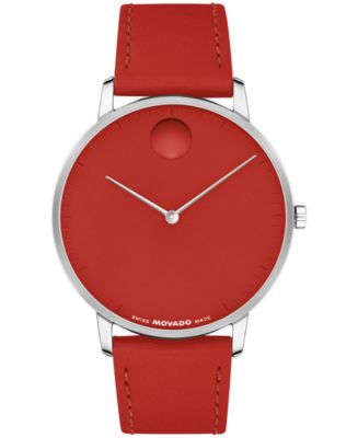 Movado Unisex Face Swiss Quartz Red Leather Watch, 41mm - Macy's