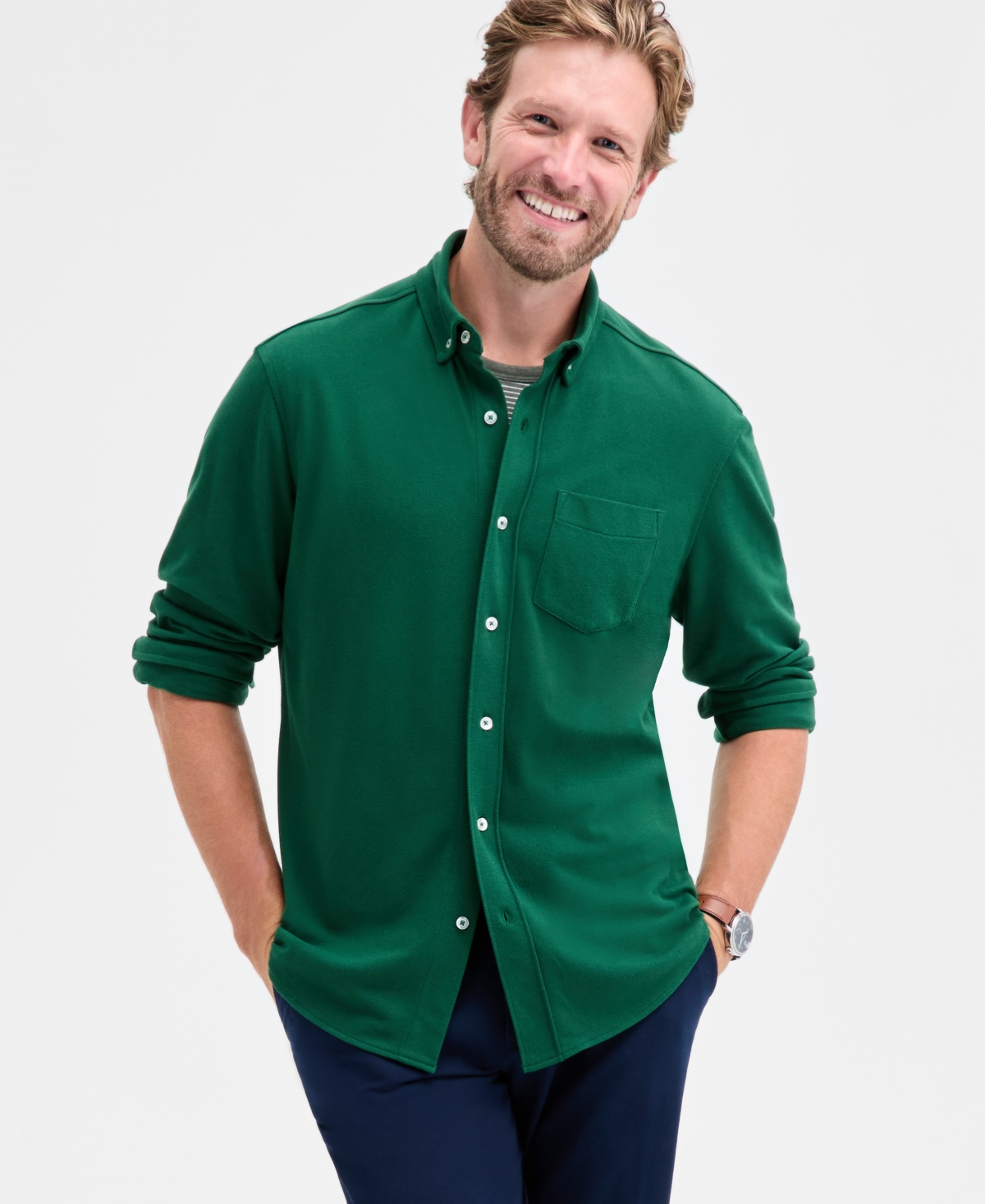 Click here for Club Room Mens Knit Button-Up Long-Sleeve Shirt  M... prices