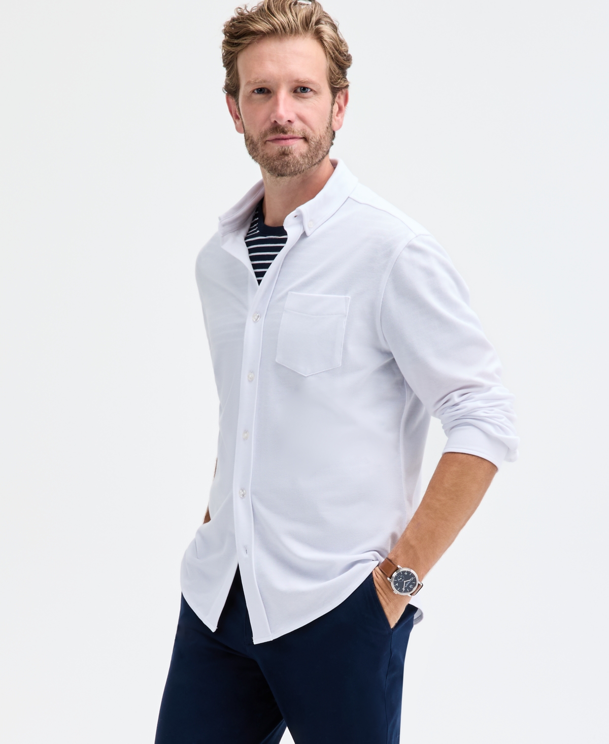 Click here for Club Room Mens Knit Button-Up Long-Sleeve Shirt  M... prices