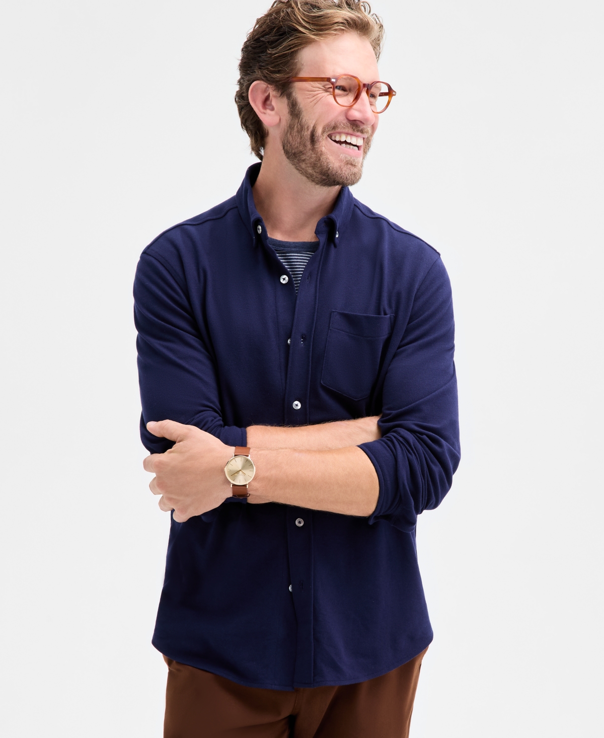 Click here for Club Room Mens Knit Button-Up Long-Sleeve Shirt  M... prices