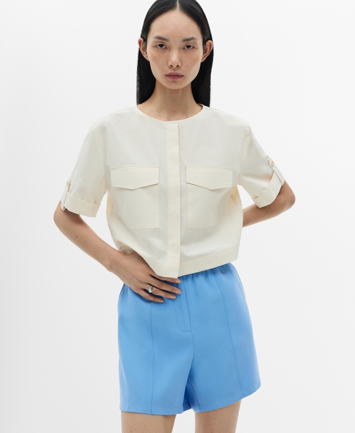 Click here for Mango Womens Elastic Waist Shorts - Blue prices