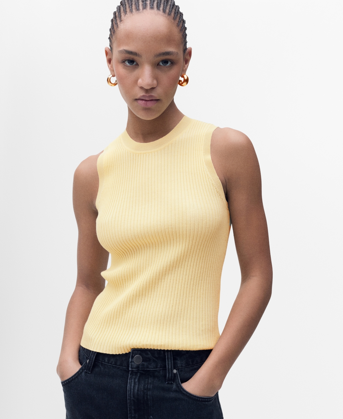 Click here for Mango Womens Ribbed Knit Top - Pastel Yellow prices