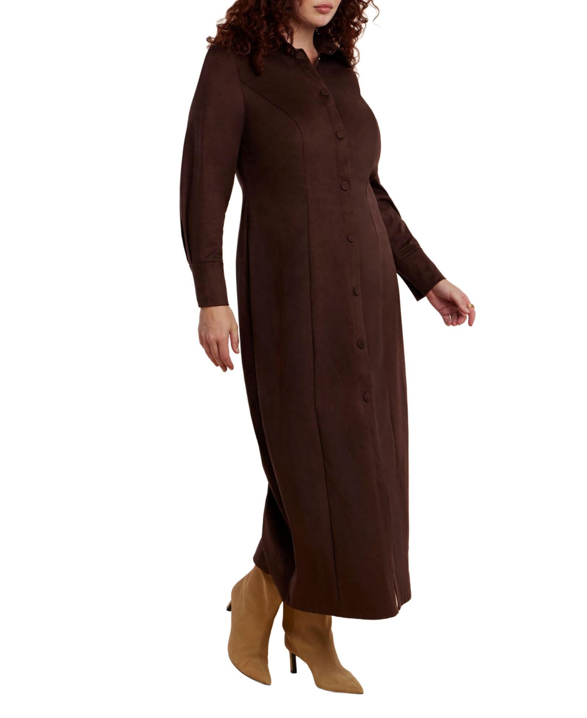 Click here for Eloquii Womens Plus Size Suede Shirt Dress - Choco... prices