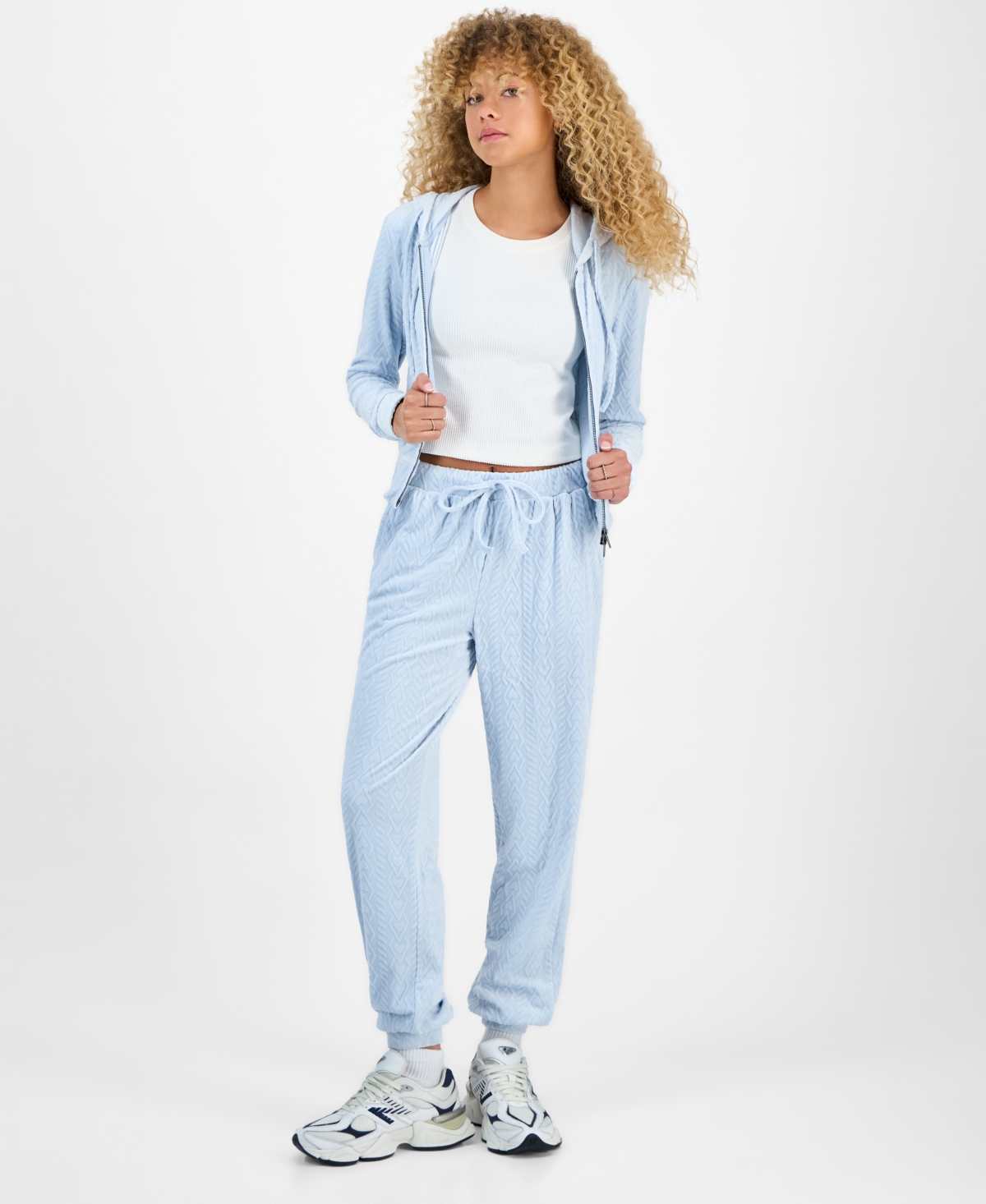 Click here for Hippie Rose Juniors Cable Knit Heart Velour Jogger... prices