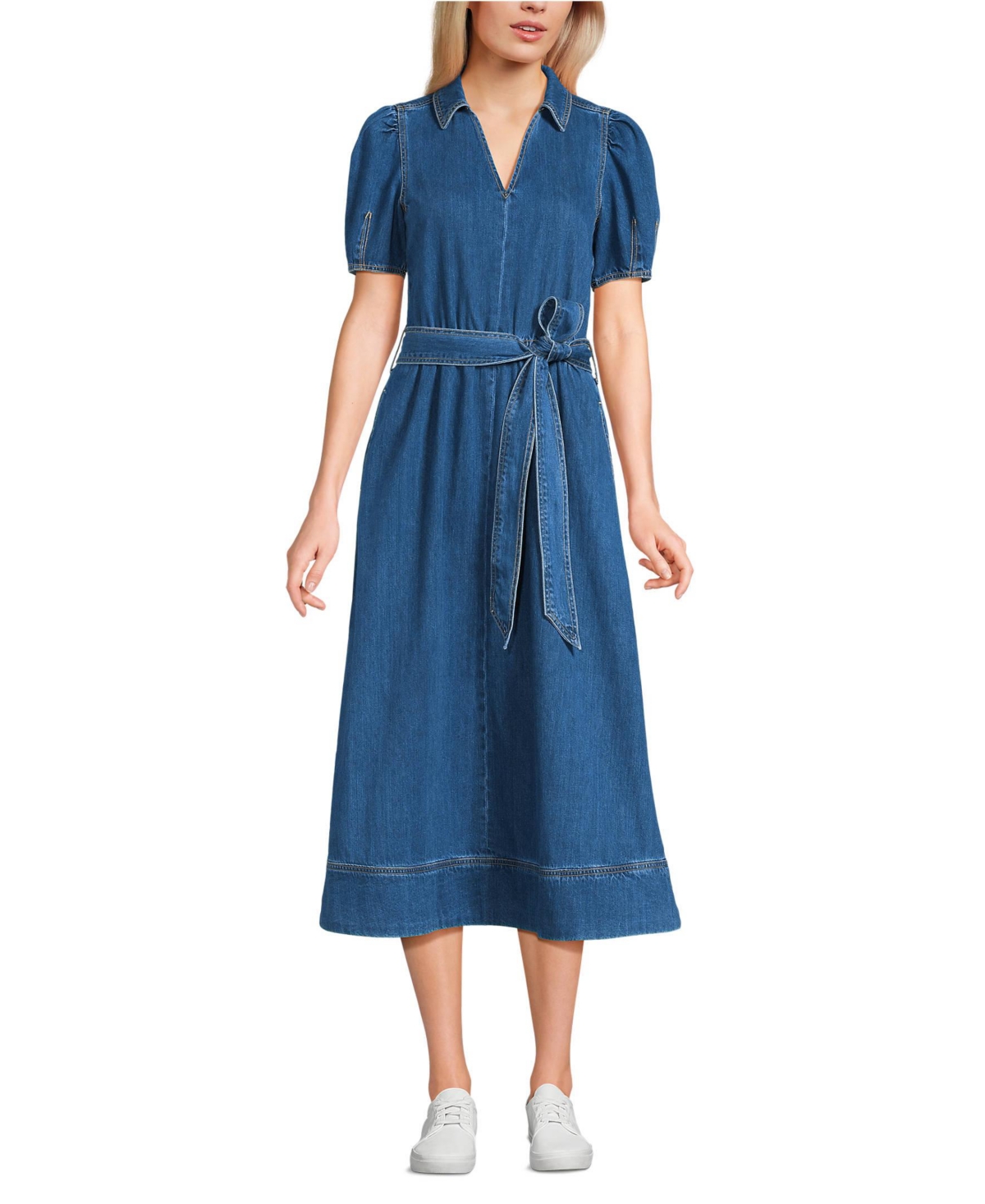 Click here for Lands End Womens Soft Denim Puff Sleeve Midi Dress... prices