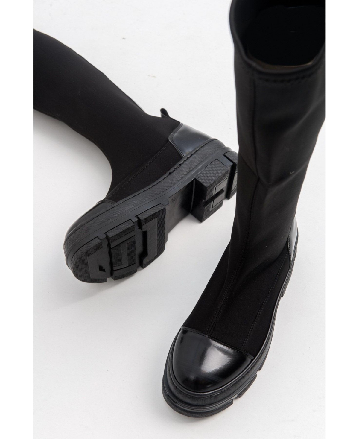 Click here for Prologue Shoes Bella Scuba Boot - Black faux leath... prices