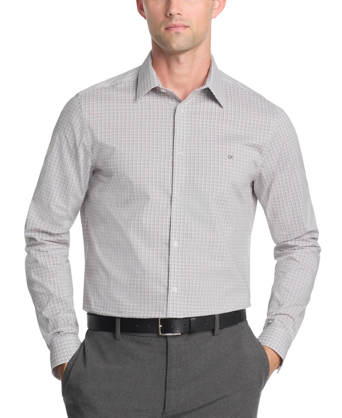 Calvin Klein Mens Stretch Collar Slim Fit Dress Shirt - New Tan