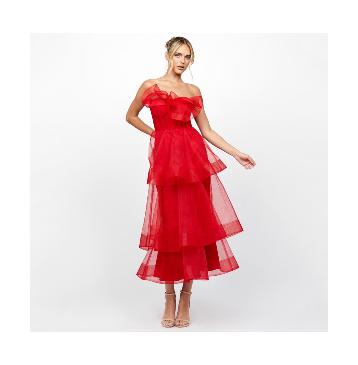 Click here for Bariano Womens Mae Tiered Ruffle Midi - Red prices
