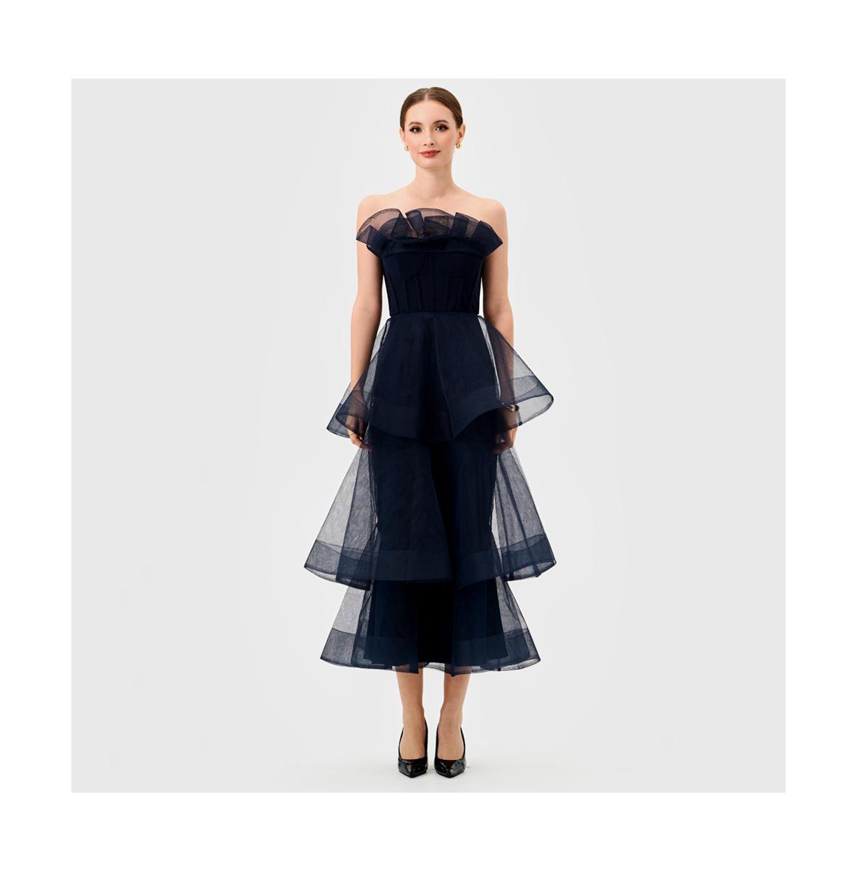 Click here for Bariano Womens Mae Tiered Ruffle Midi - Navy prices