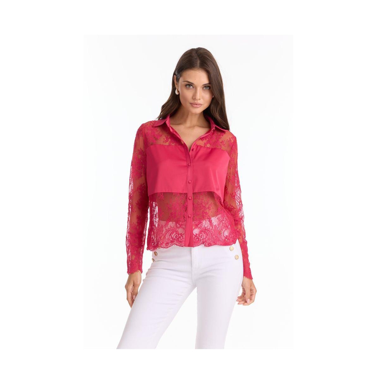 Click here for The Noli Shop Womens Vienna Lace Blouse - Fuchsia... prices
