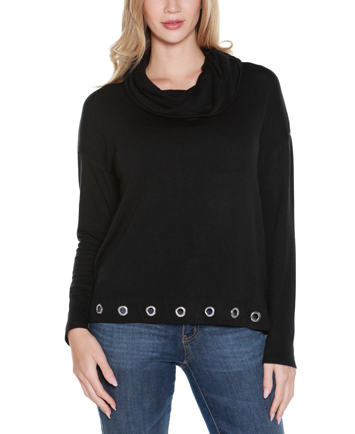 Click here for Belldini Womens Hacci Cowl Neck Knit Top - Black... prices