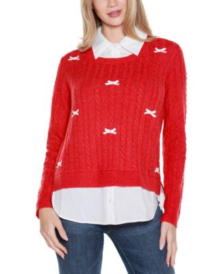 Belldini Women's Bow-Trim Two-Fer Sweater - Macy's