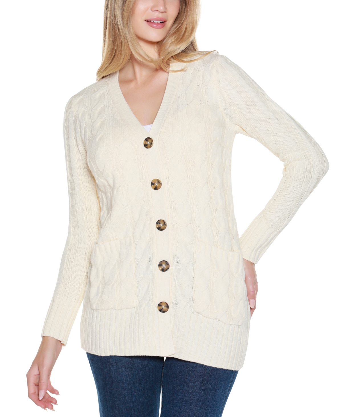 Click here for Belldini Womens Button-Front Cable Cardigan Sweate... prices