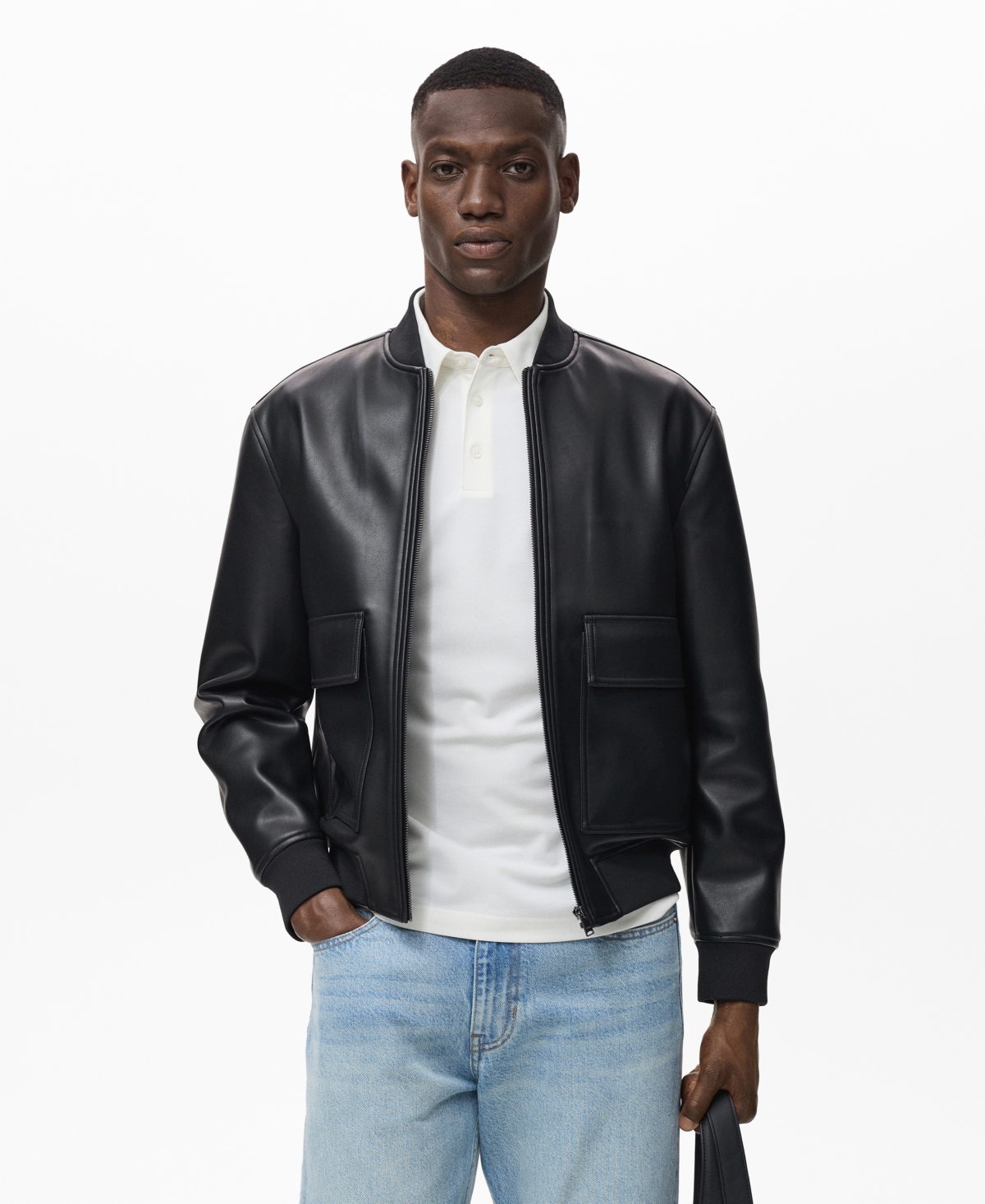 Click here for Mango Mens Leather-Effect Bomber Jacket - Black prices