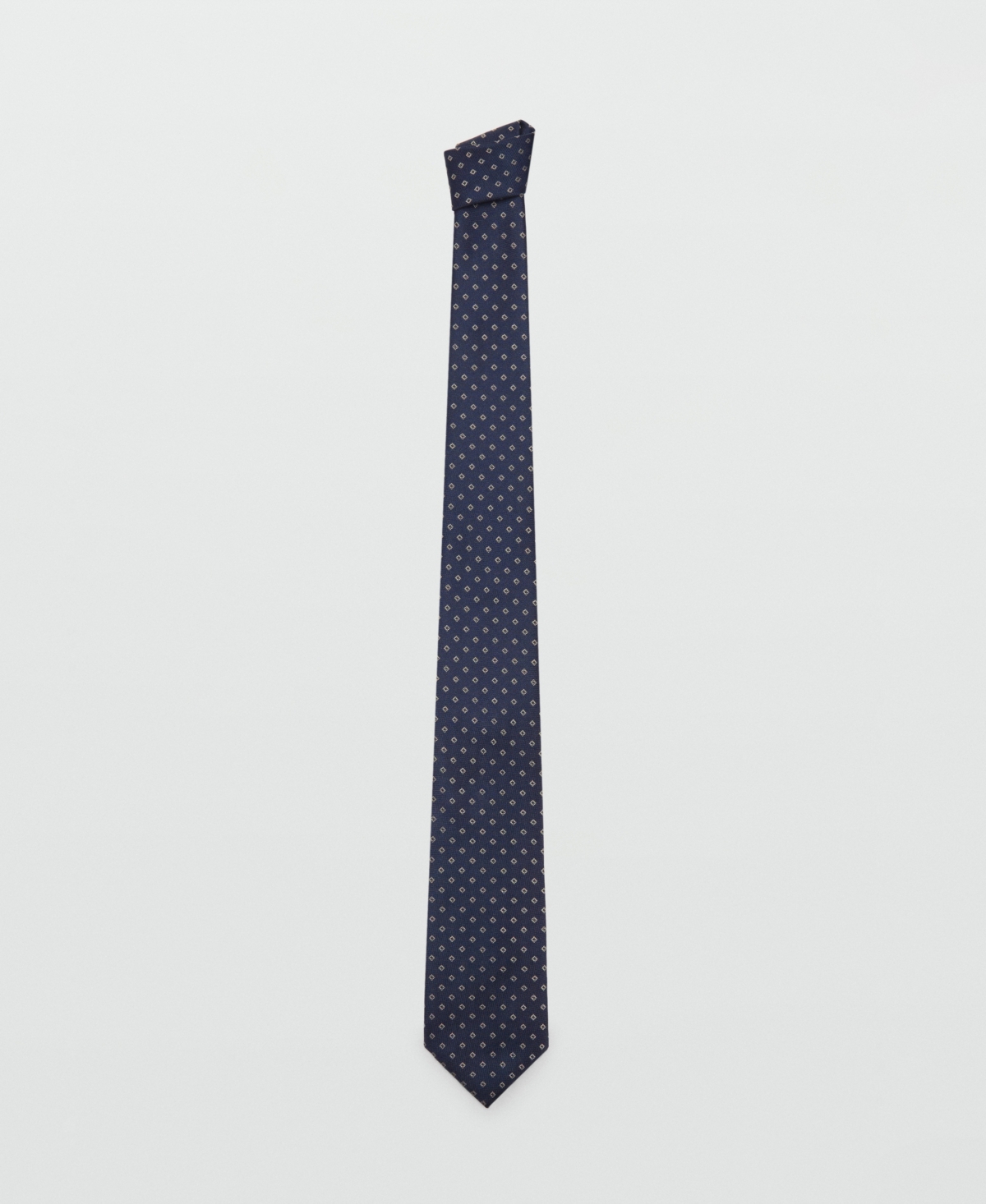 Click here for Mango Mens Geometric Patterned Silk Tie - Navy prices