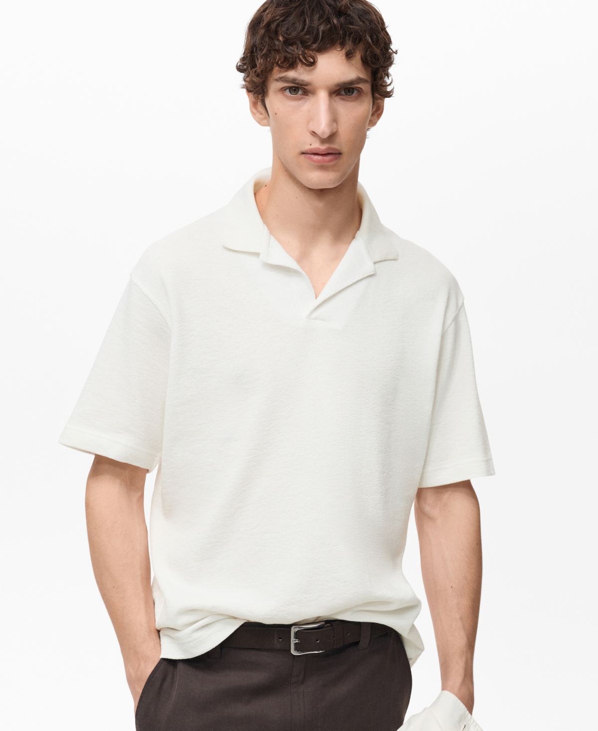 Click here for Mango Mens Textured Cotton Relaxed-Fit Polo Shirt... prices