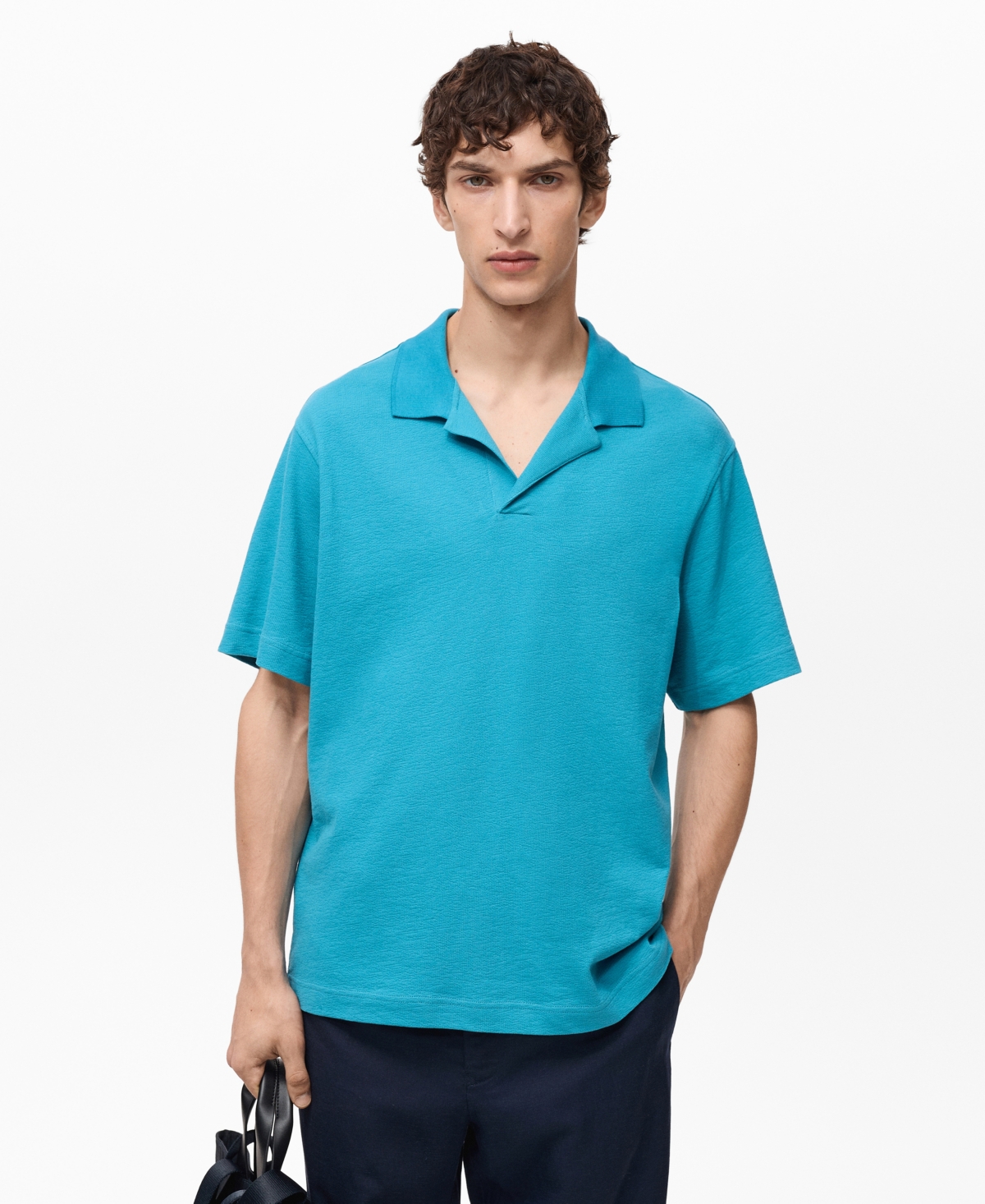 Click here for Mango Mens Textured Cotton Relaxed-Fit Polo Shirt... prices