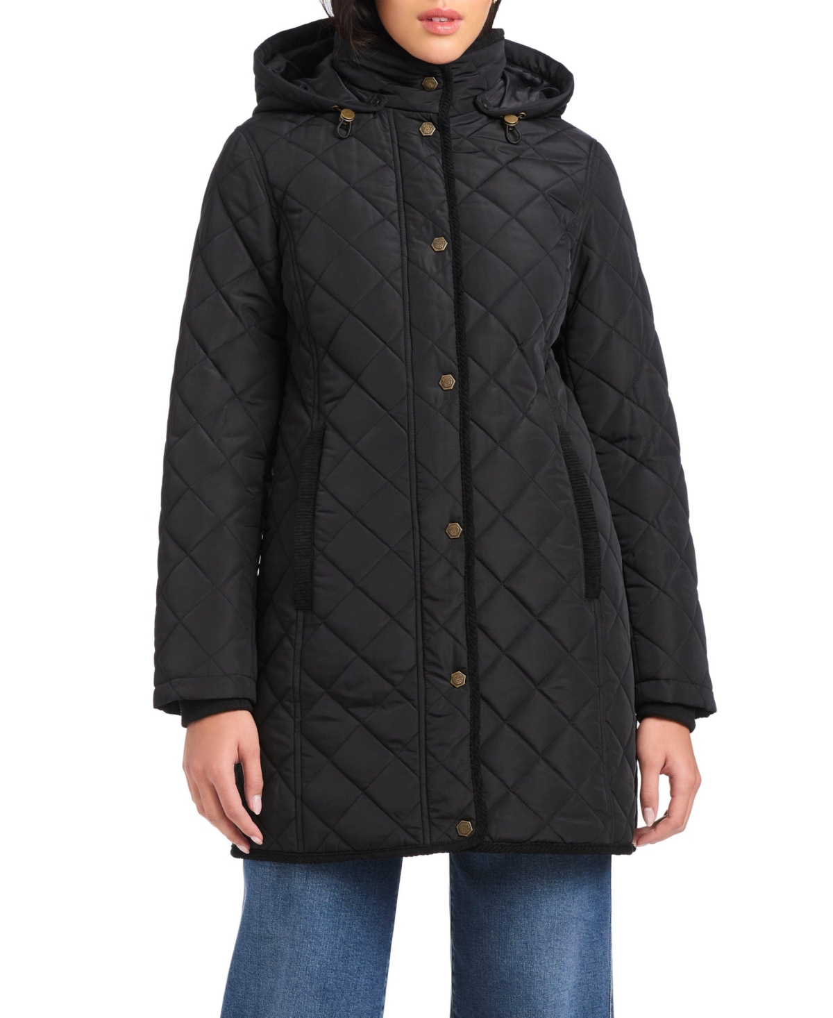 Click here for Vince Camuto Womens Long Mini Quilt Coat - Black prices
